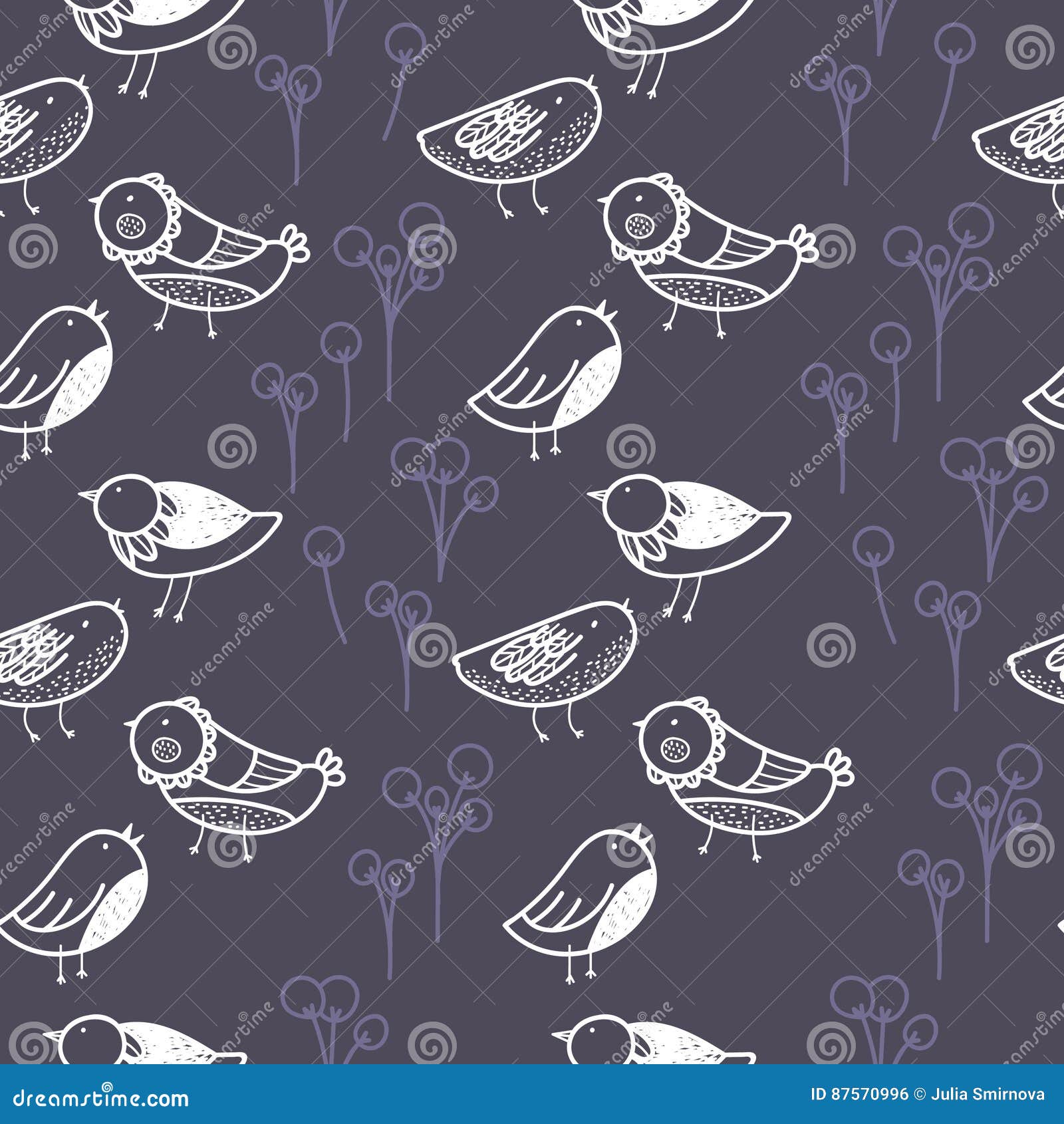 Spring Birds Hand Drawn Seamless Pattern Stock Illustration ...