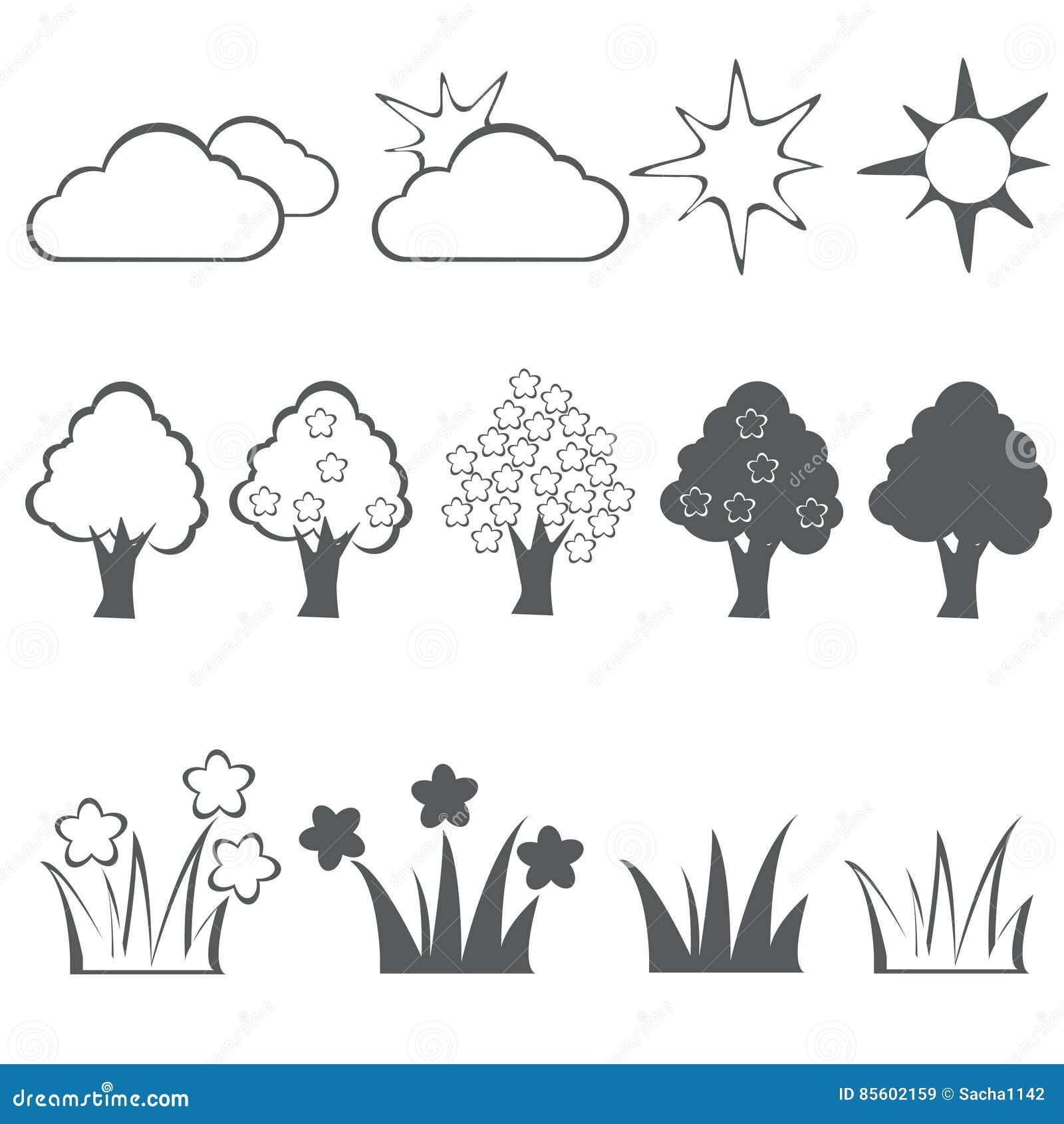 Spring Black Icons Set. Vector Stock Vector - Illustration of blooming ...