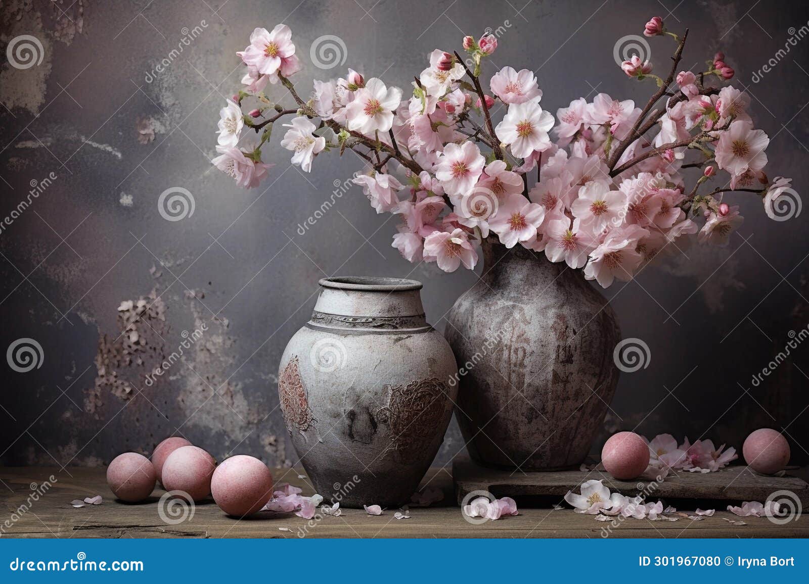 Spring Blossom Pink Branch in Tin Vase on Rustik Weathered Background ...