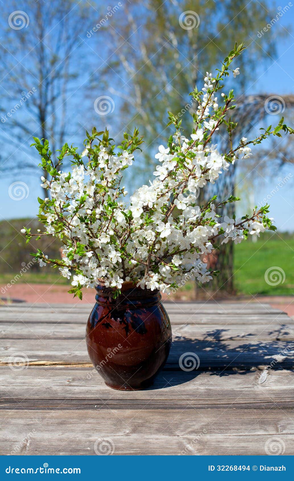 Spring Blossoms in a Clay Vase Stock Photo - Image of beginning, fresh ...