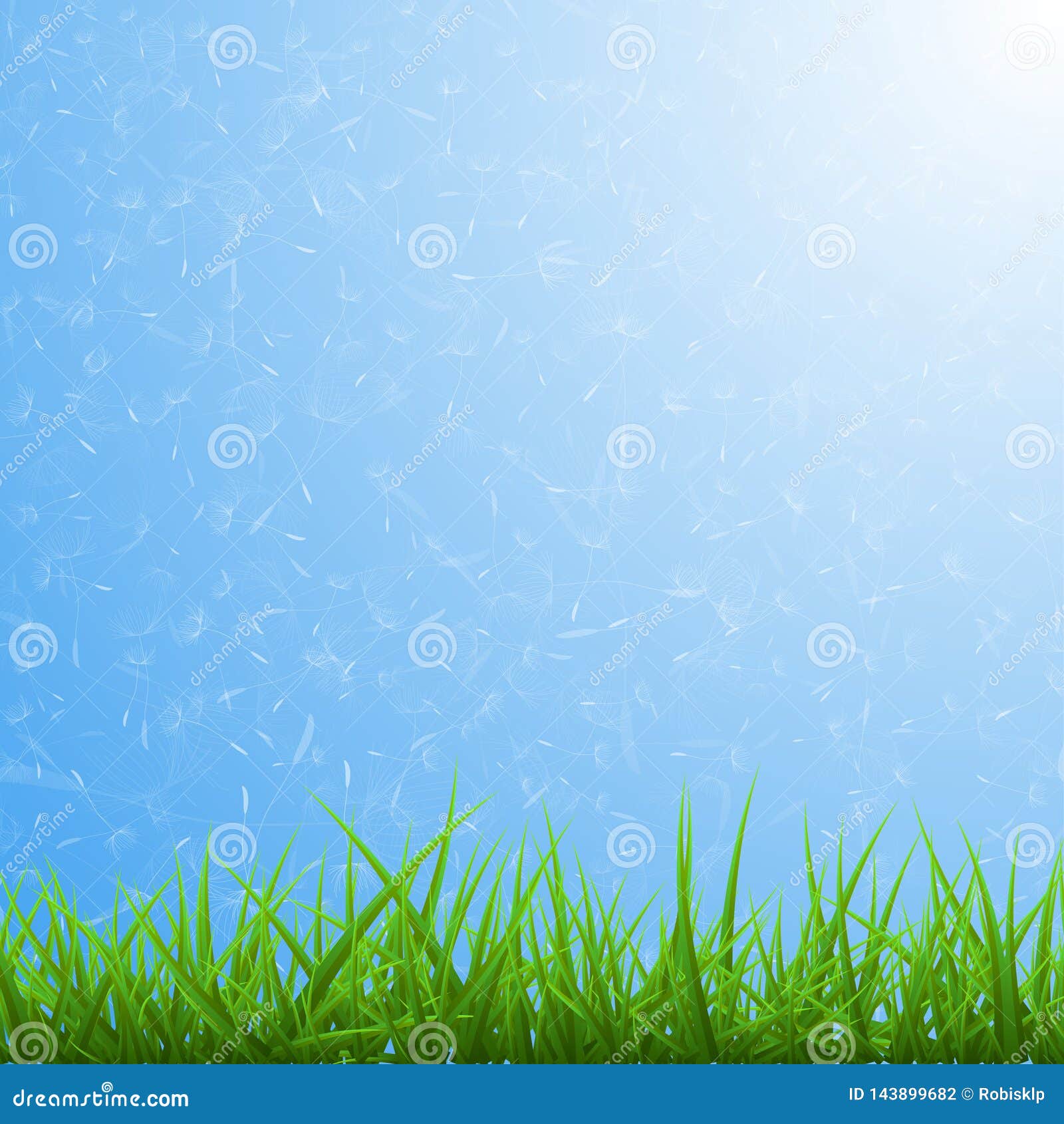 Spring Blue Background with Green Grass Stock Vector - Illustration of ...