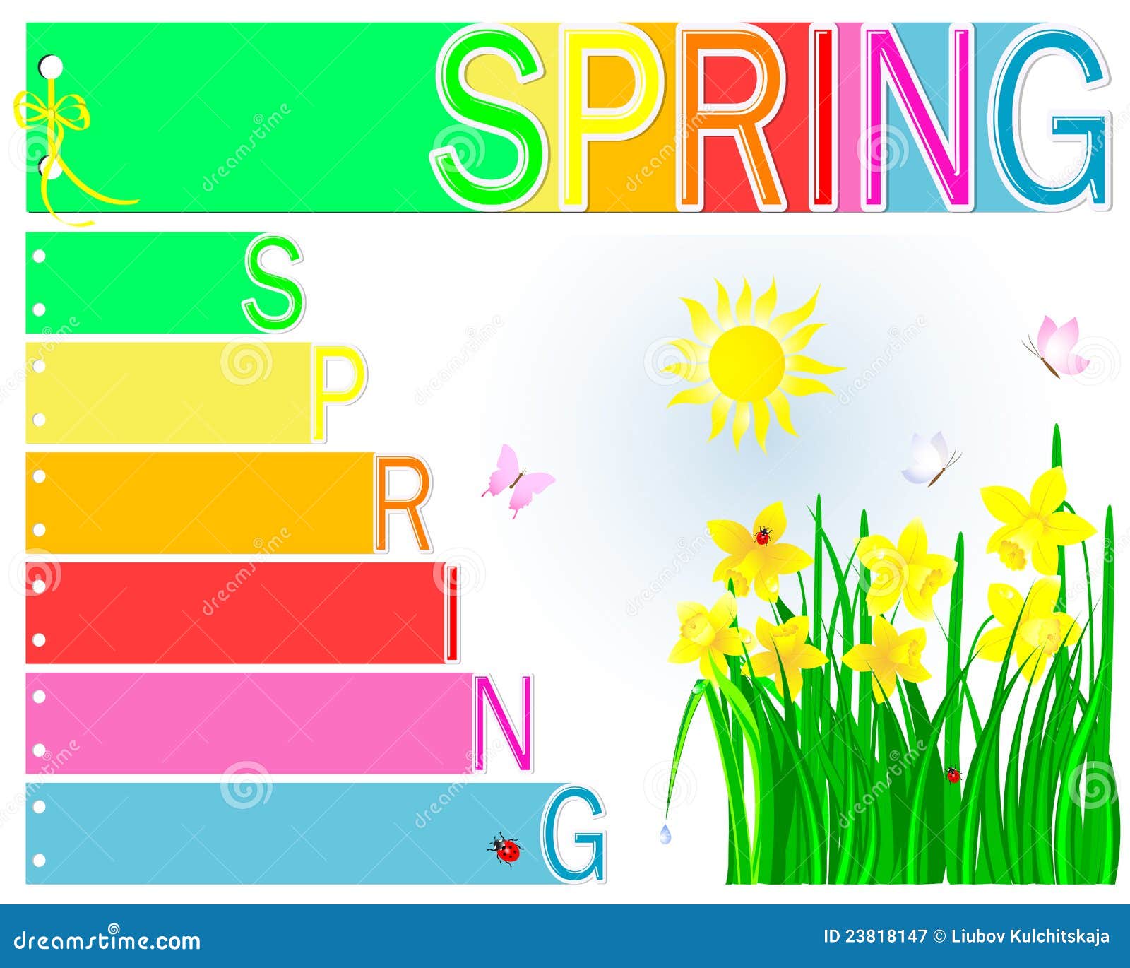 Spring Booklet with Yellow Ribbon and Bow. Stock Vector - Illustration ...