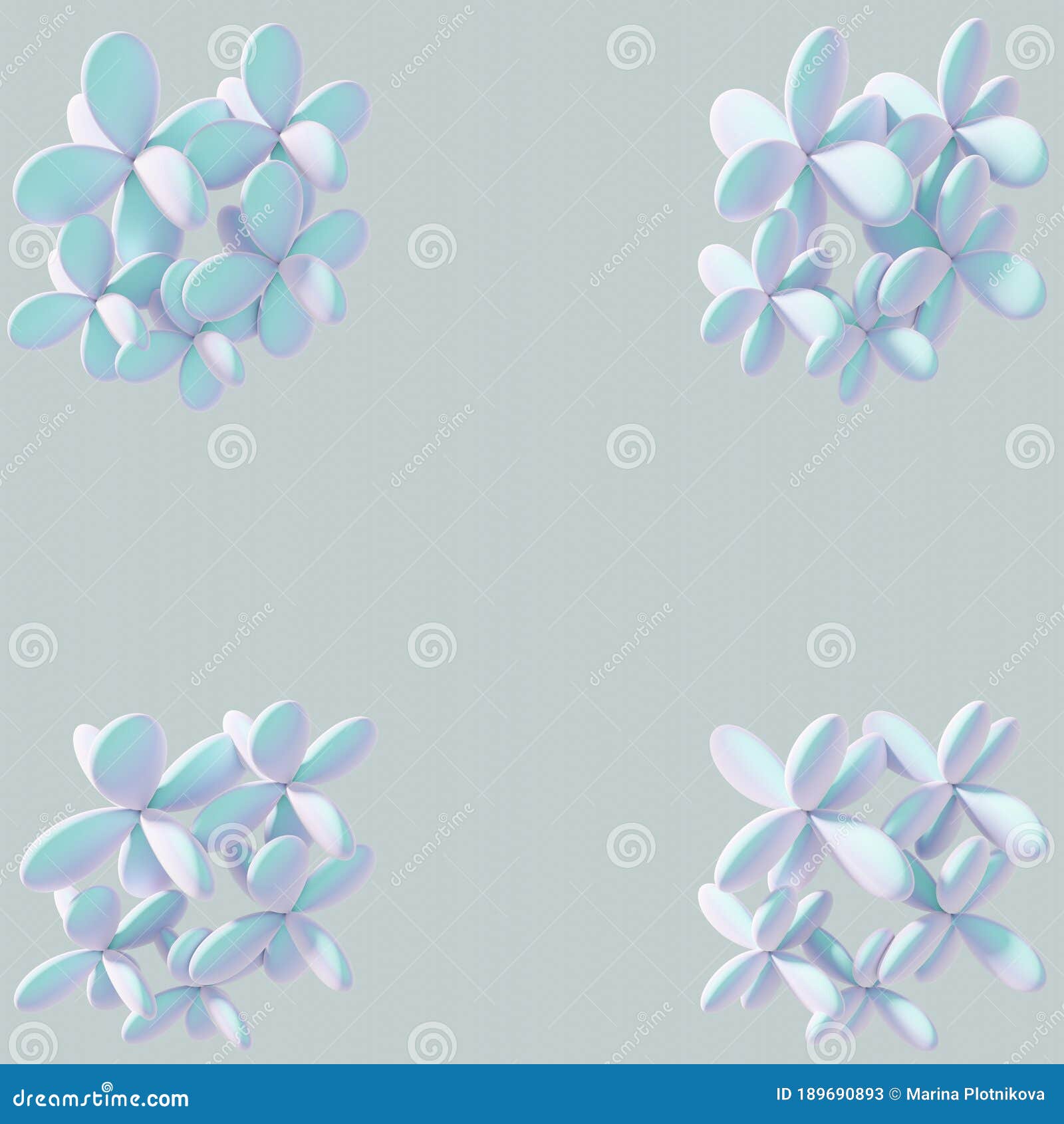 Spring Border Background with Blue Blossoms, 3d Stock Illustration ...