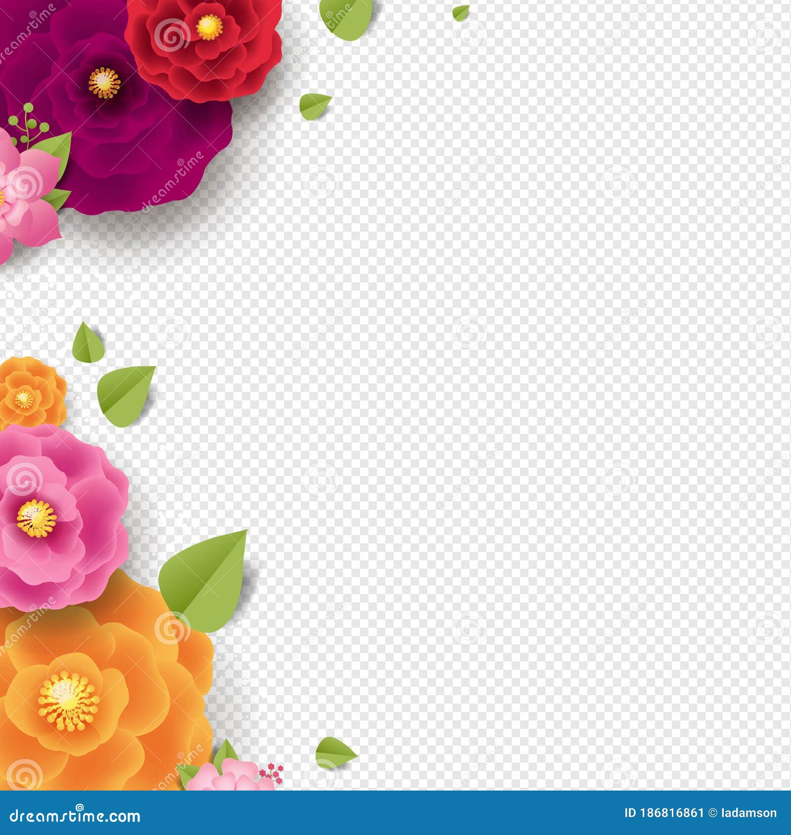 Spring Border with Color Flowers Transparent Background Stock Vector ...