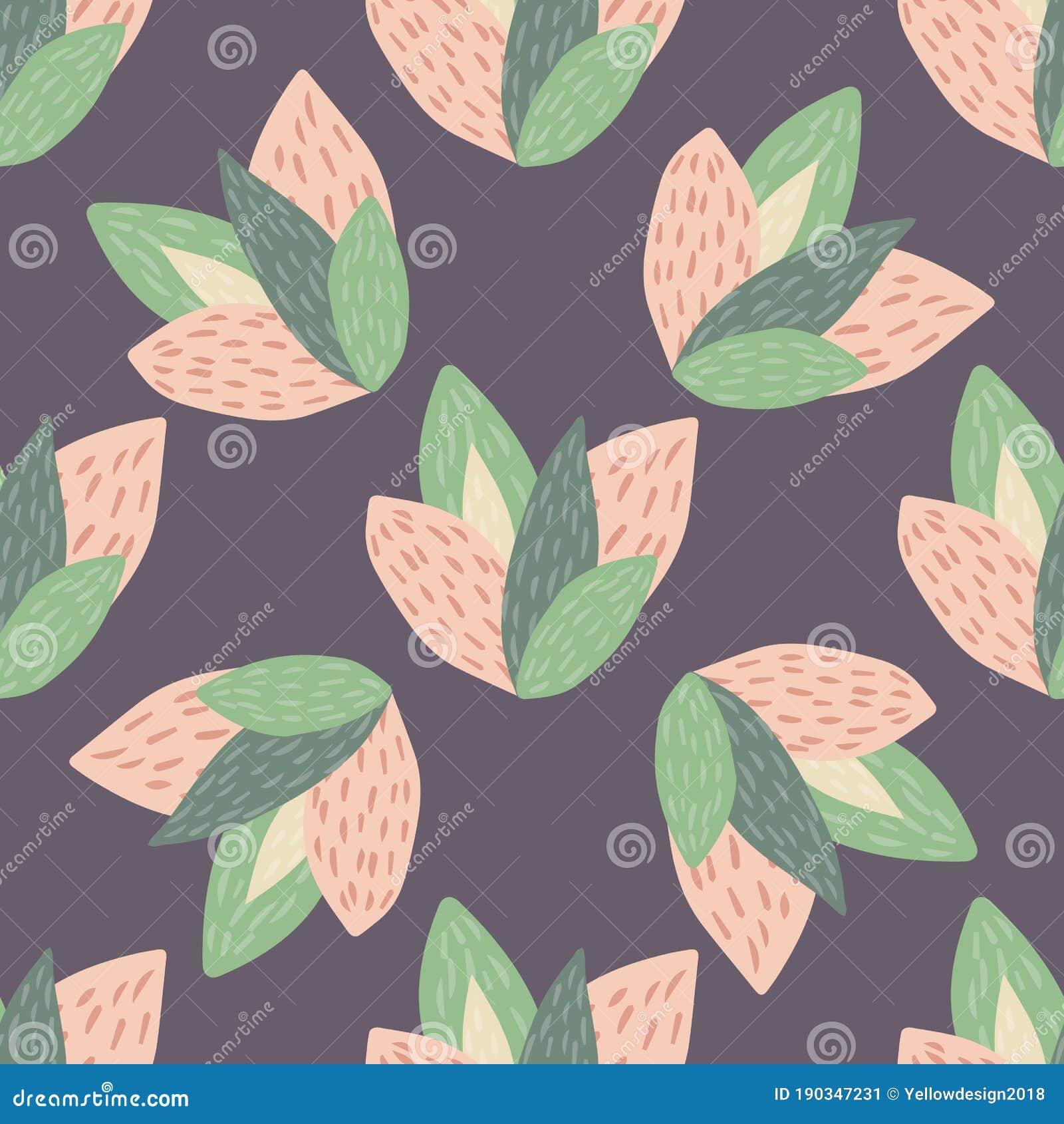 Spring Botanic Seamless Pattern with Pink and Green Leaves on Purple ...