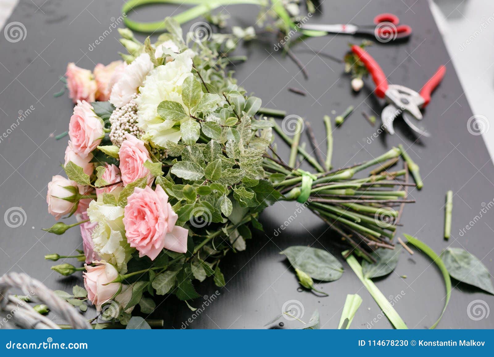 Spring Bouquet on Table. Master Class on Making Bouquets. Learning ...