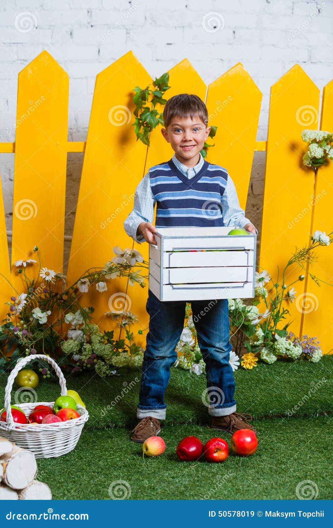 Spring boy with apples stock image. Image of fresh, cheerful - 50578019
