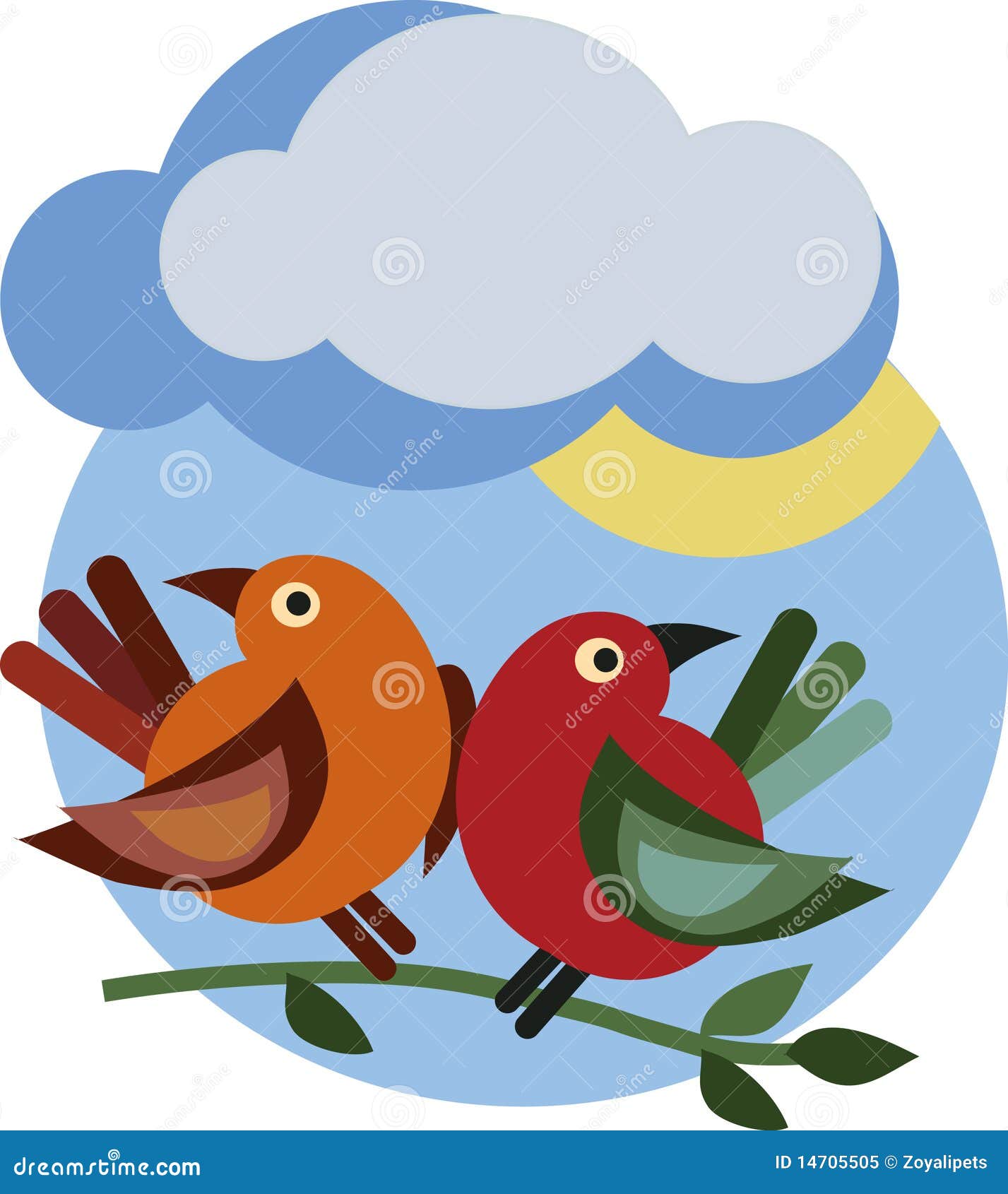 Spring Branch with Two Birds Stock Vector - Illustration of animal ...