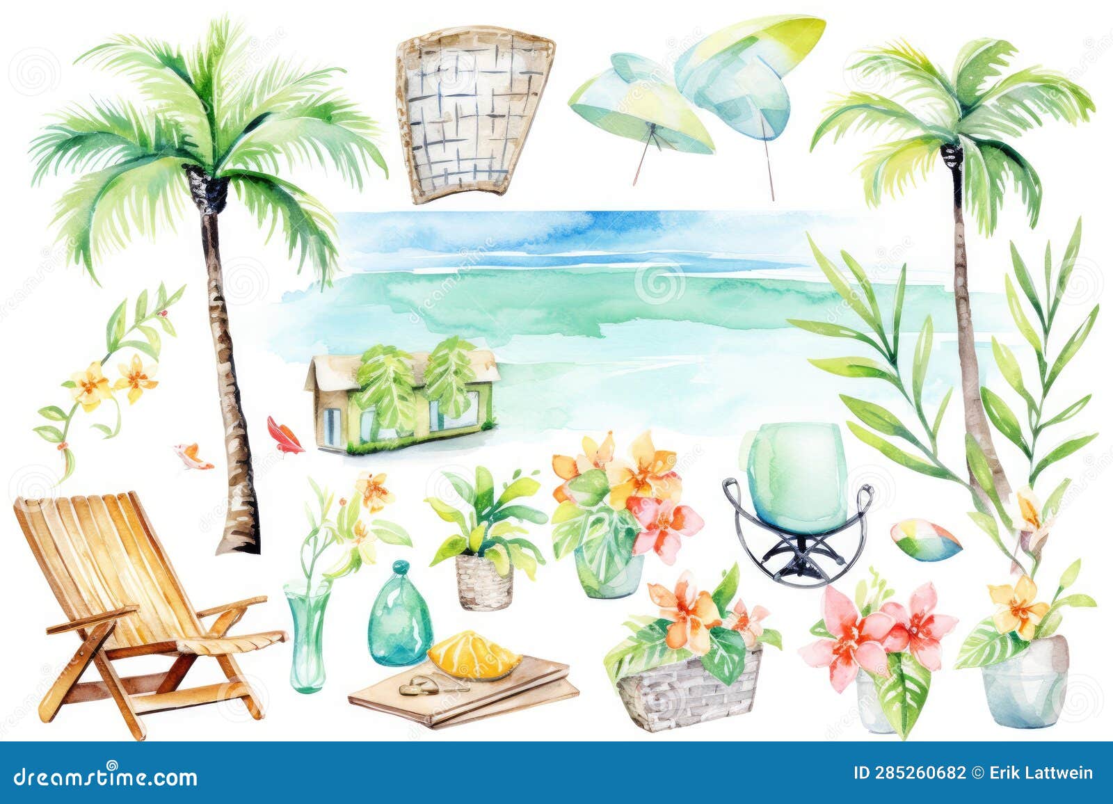 Spring Break Clip Art Watercolor Illustration Stock Photo - Image of ...