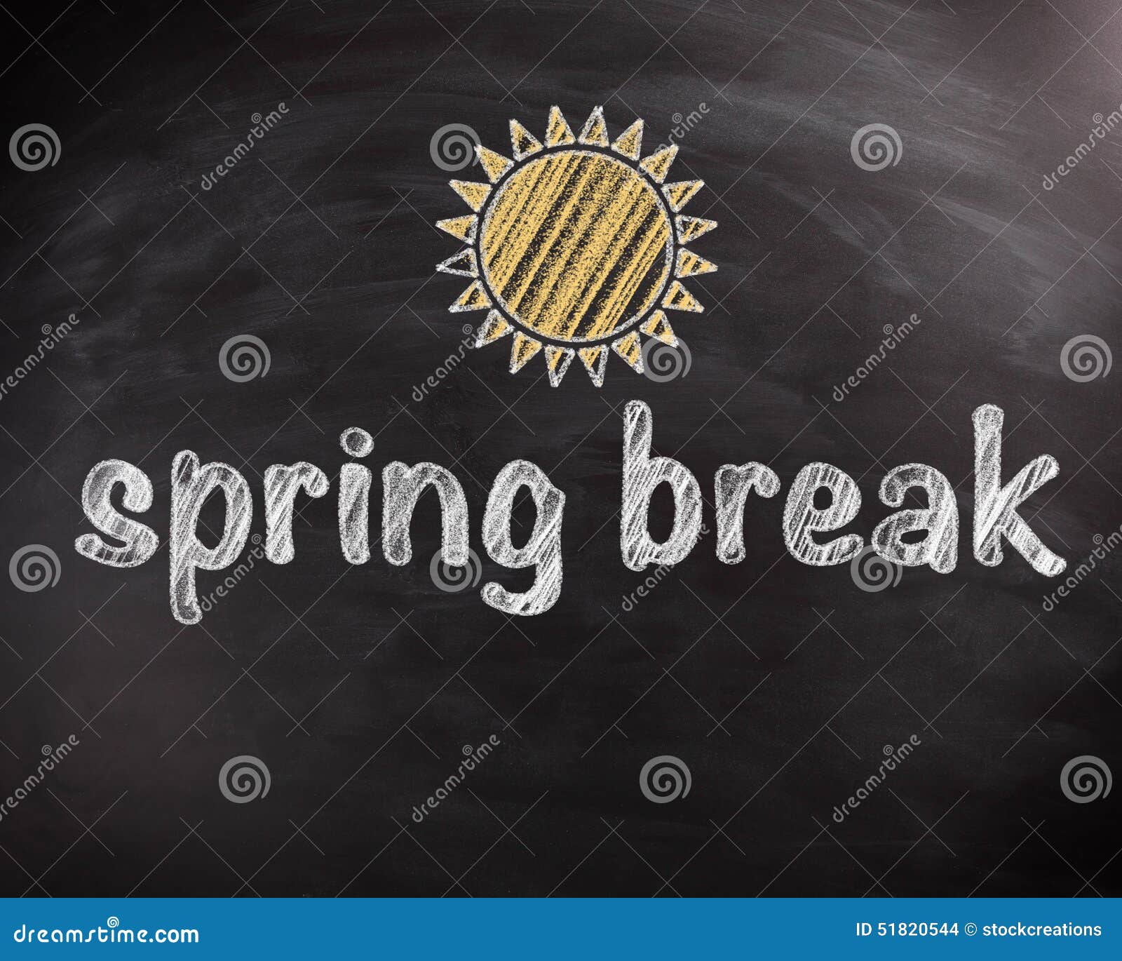 Spring Break Texts on Chalkboard with Sun Design Stock Photo - Image of ...