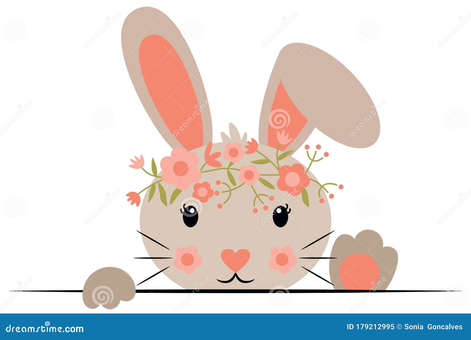 Spring Bunny Peeking Out Waving Stock Vector - Illustration of sweet ...