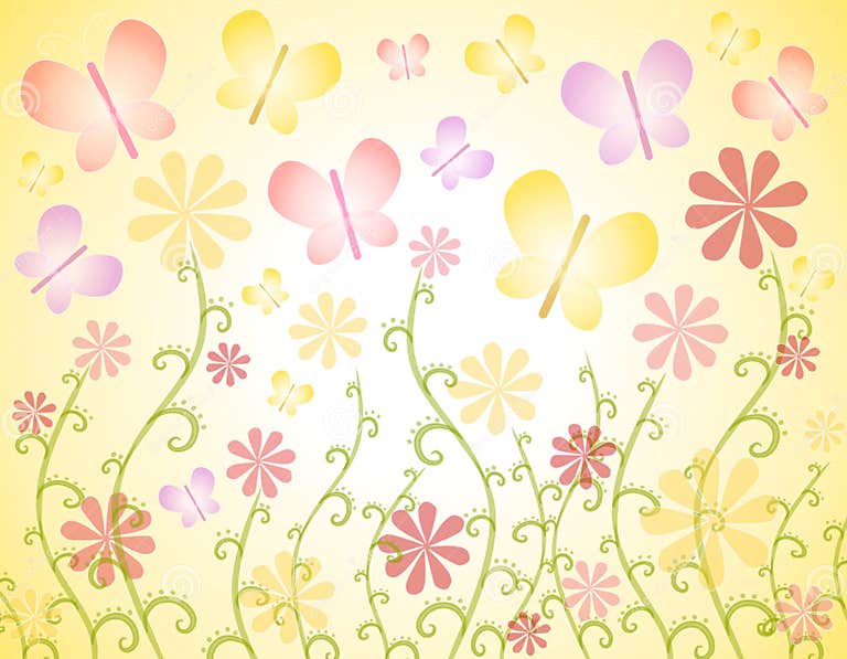 Spring Butterflies and Flowers Background Stock Illustration ...
