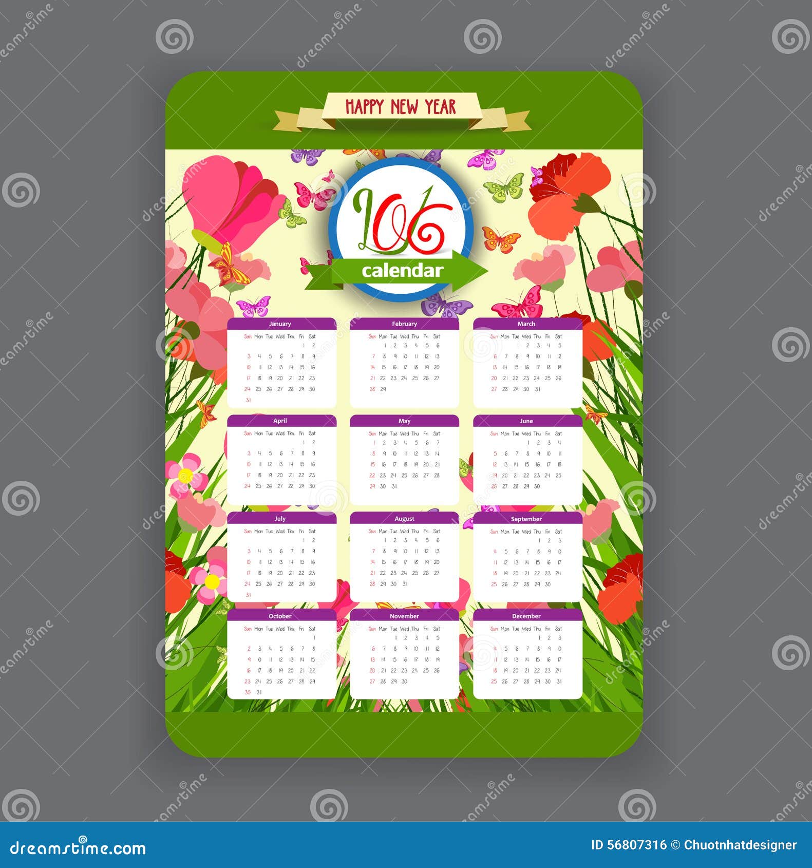Spring Calendar 2016 Year Design Stock Vector - Illustration of grass ...