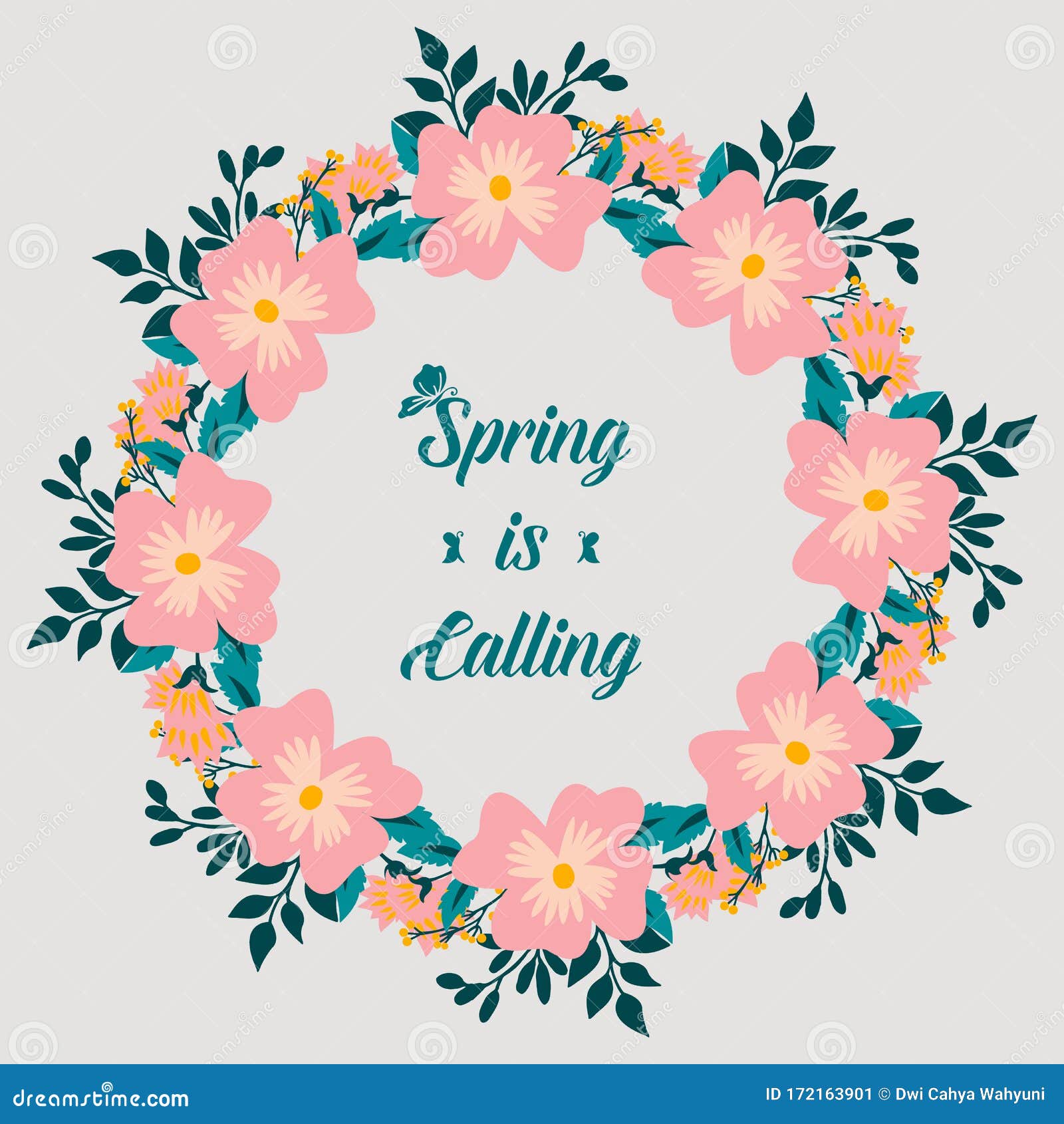 Spring Calling Greeting Card Design, with Beautiful Ornate of Leaf and ...