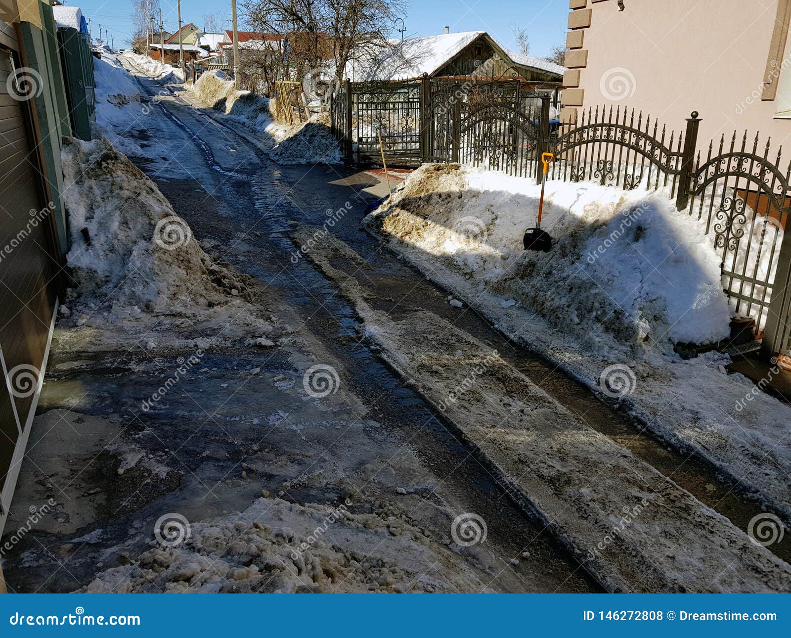 Spring Came - Spring Streams on the Road in Winter or Spring Stock ...