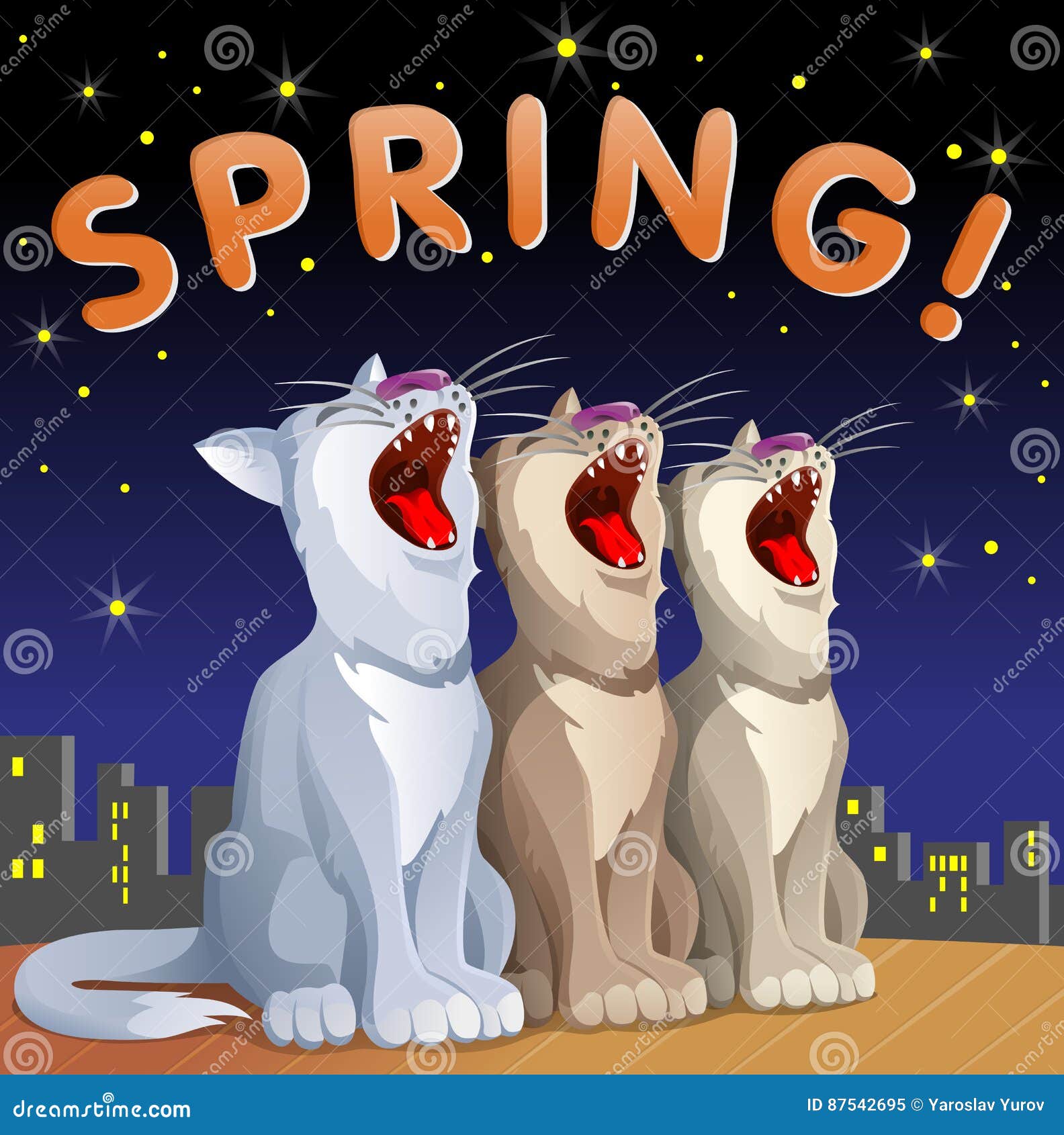 Spring card with cats stock vector. Illustration of colorful - 87542695