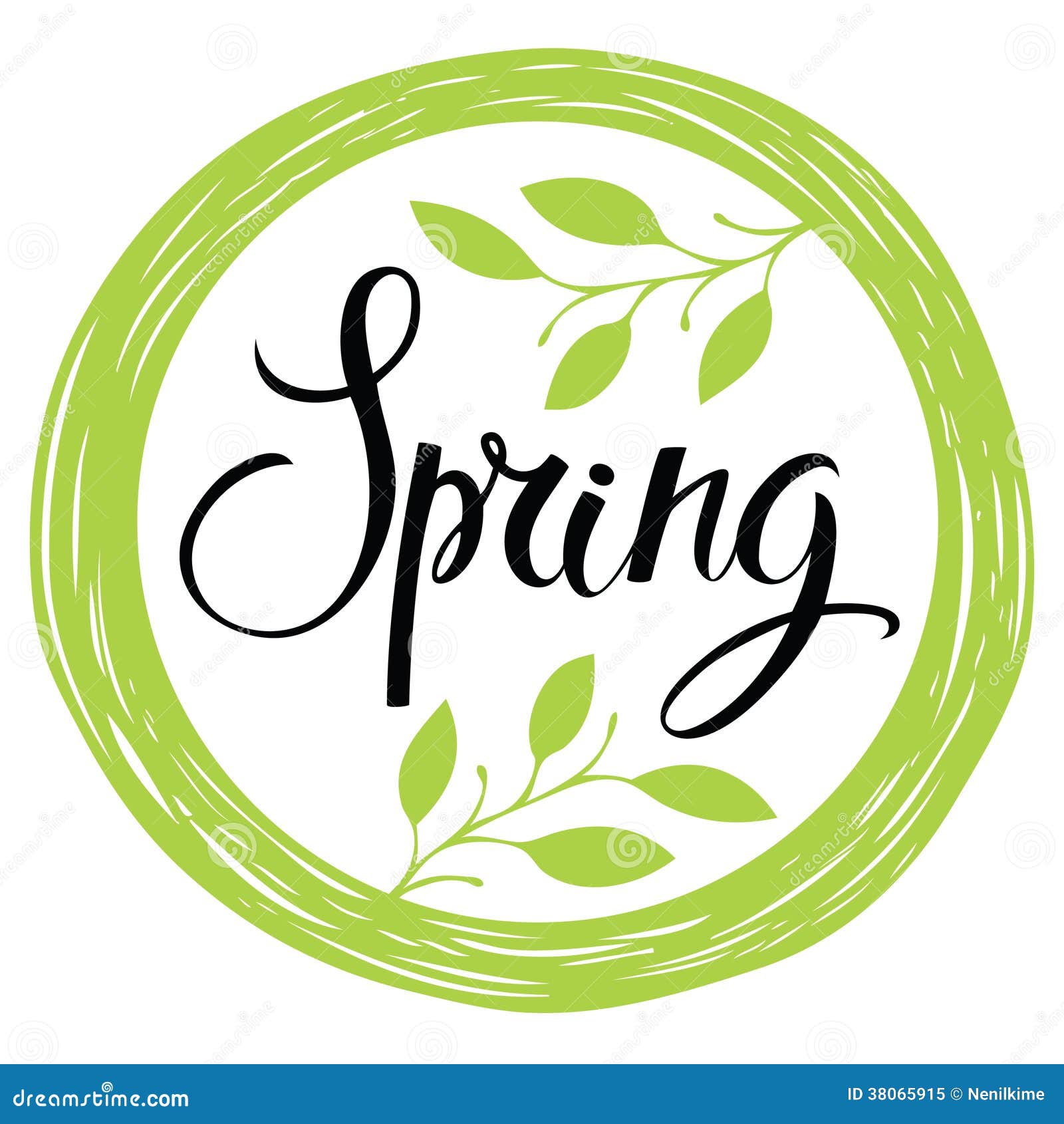Spring Card with Circle Frame and Leaves Stock Vector - Illustration of ...