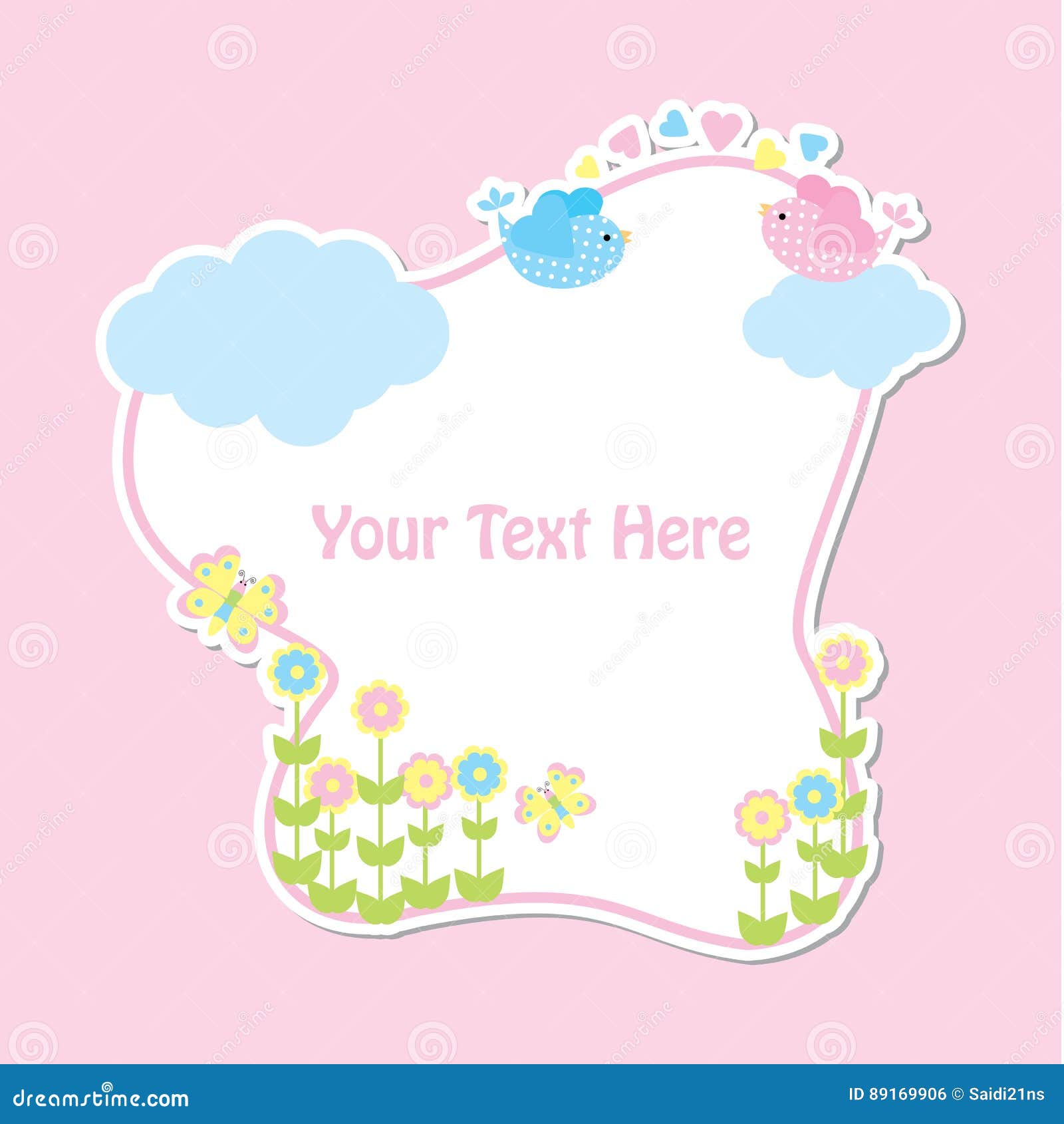 Spring Card with Cute Birds and Flower Frame Stock Illustration ...