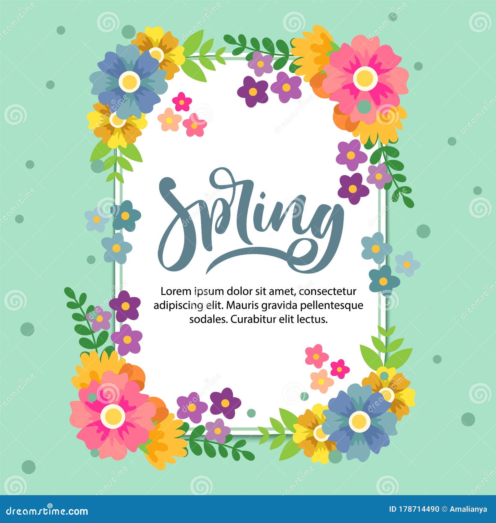 Spring Card with Decorative Cute Flowers Border Stock Vector ...