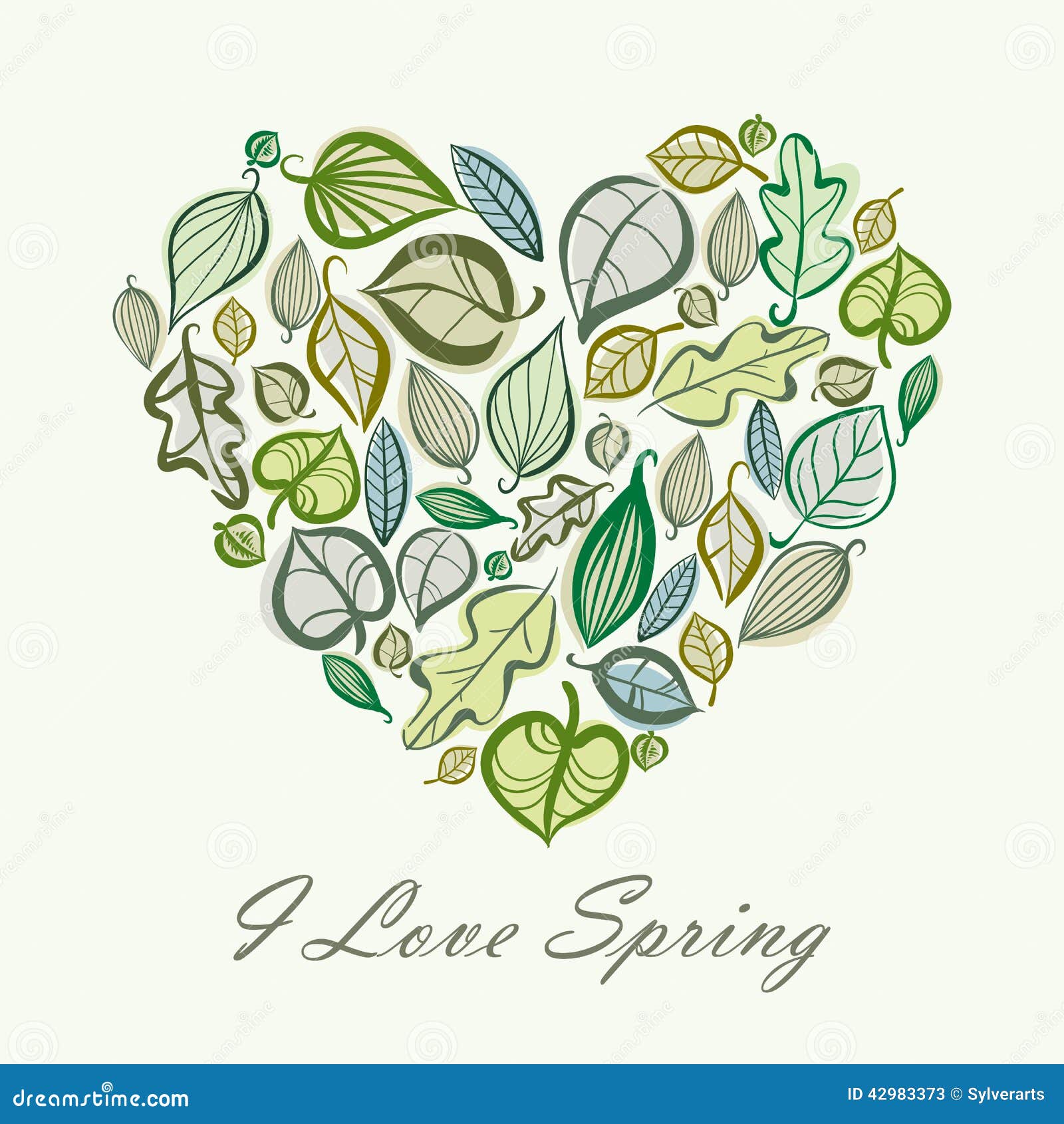 Spring Card Design with Heart Made of Leaves, Vector Illustration ...