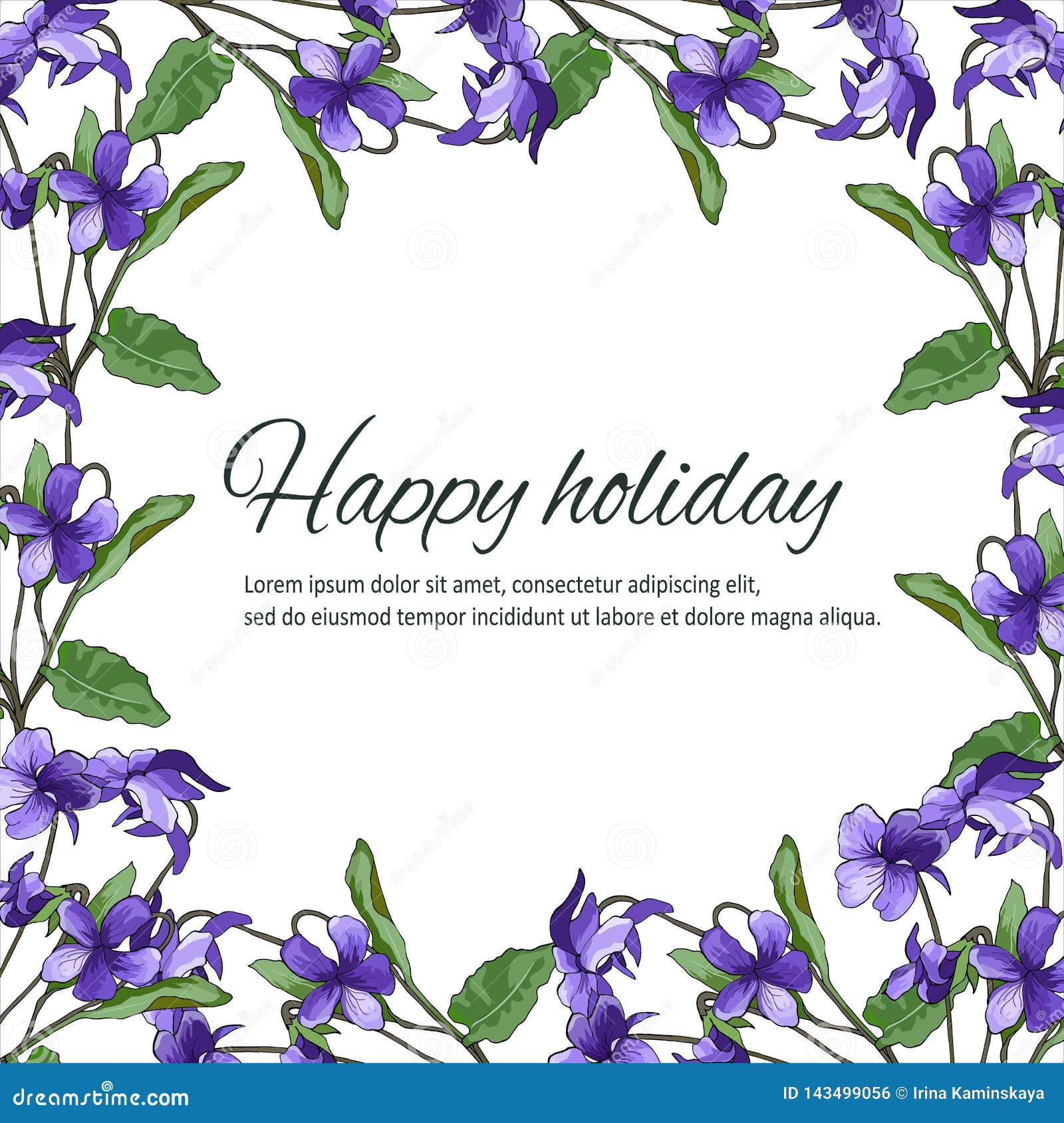 Spring Card with Violet Flowers. Text Frame with Violets for ...