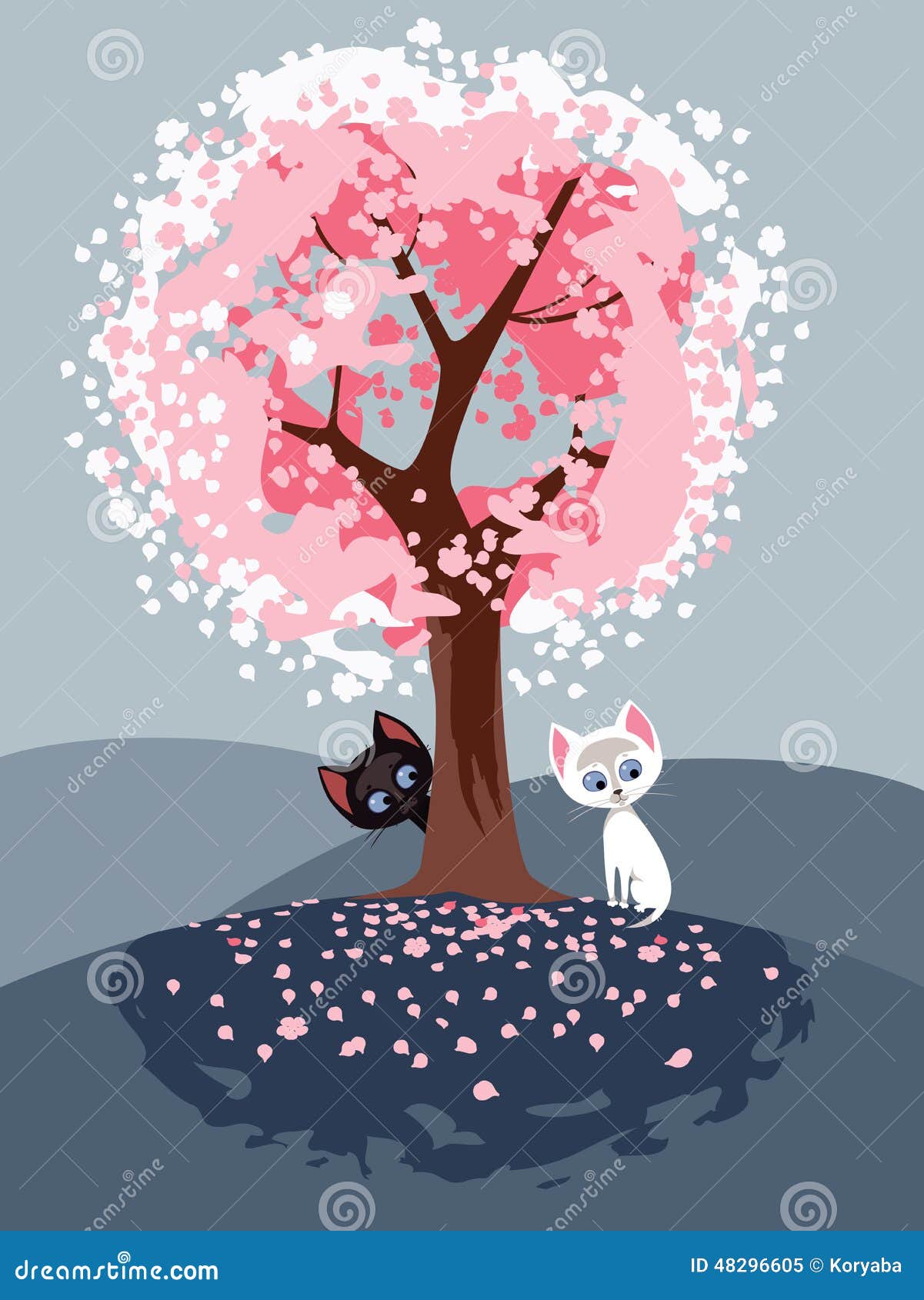 Spring cats stock vector. Illustration of cute, outdoor - 48296605