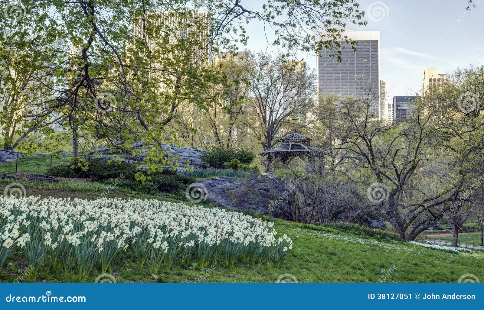 Spring in Central PArk stock image. Image of hotel, early - 38127051