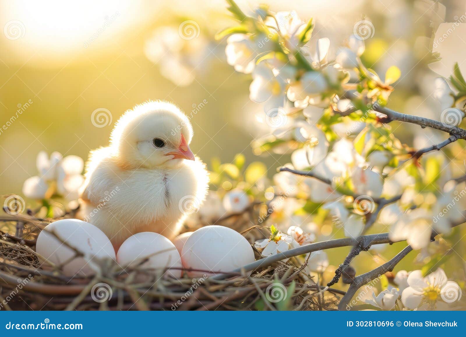Spring Chickens are Hatching Eggs in the Nest,outside World is in a ...
