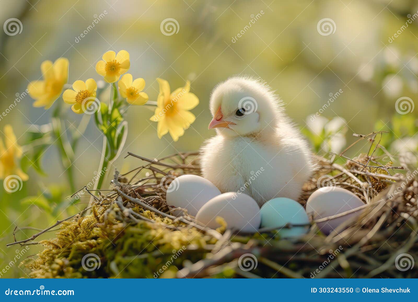 Spring Chickens are Hatching Eggs in the Nest,outside World is in a ...