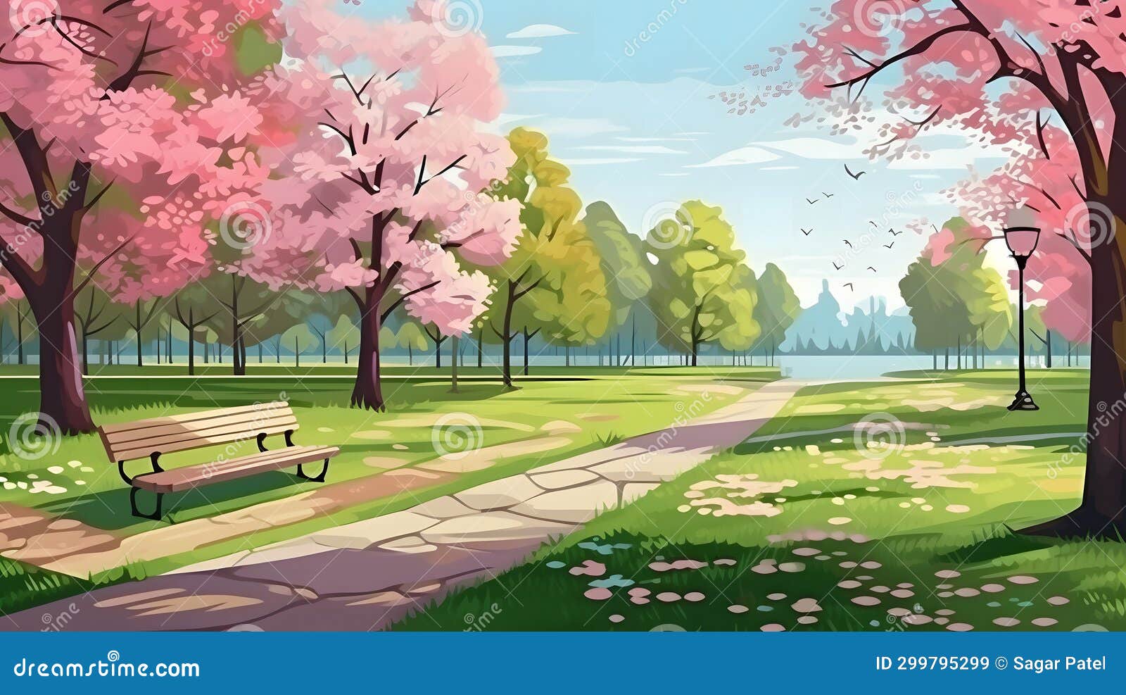 Spring City Park Vector Illestration Stock Illustration - Illustration ...