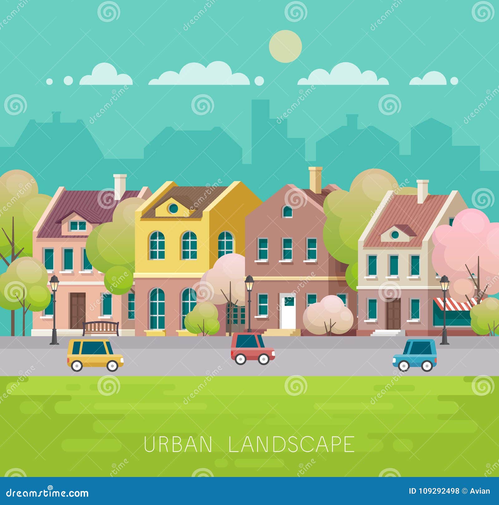 Spring Cityscape. Vector Illustration Stock Vector - Illustration of ...