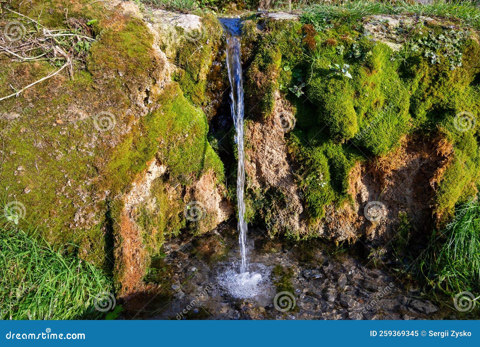 Spring with Clean Water Flowing from Stones. Mineral Water in Nature ...