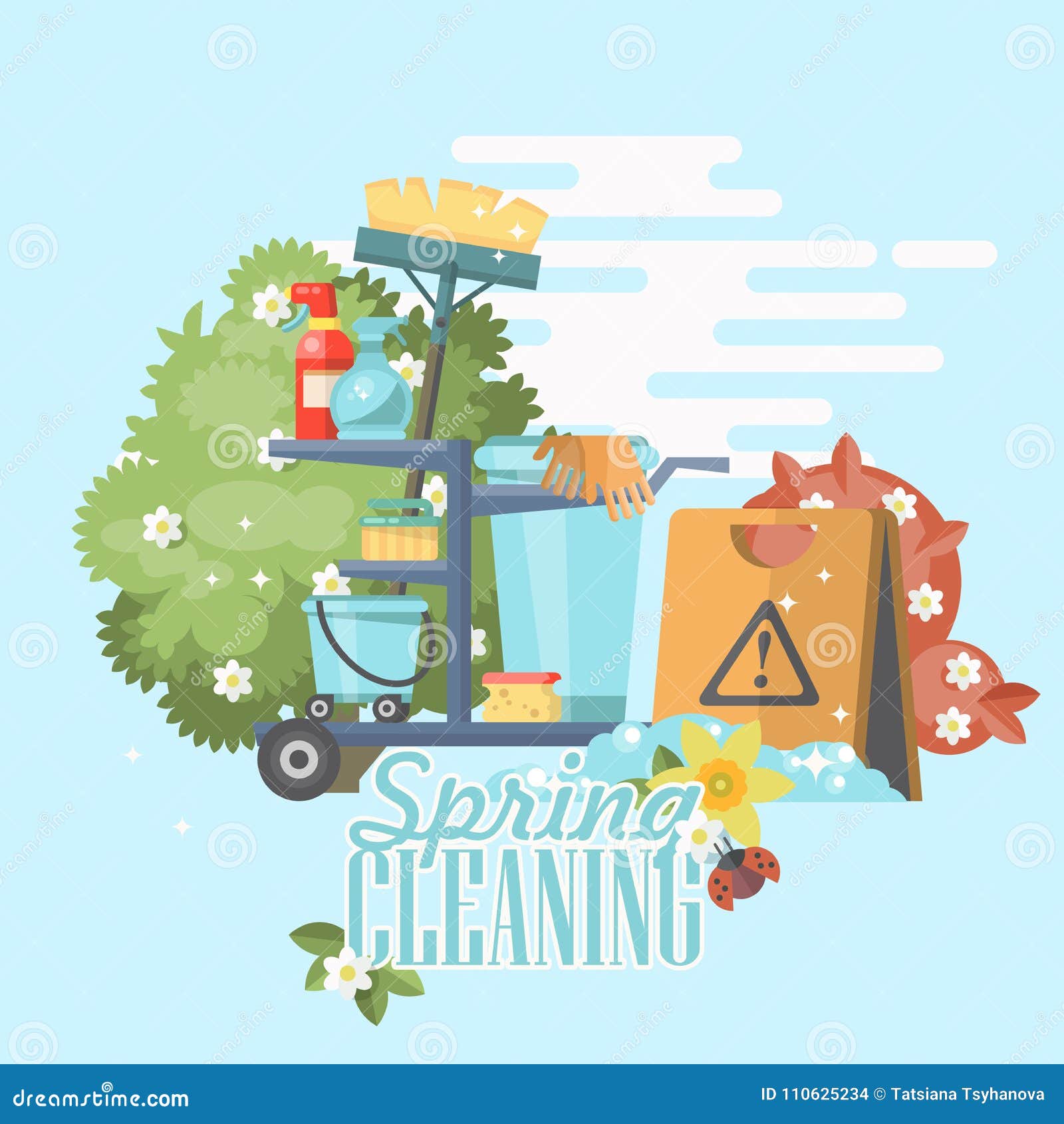 Spring Cleaning Colorful Card. Cleaning Service 24 Hours Vector ...