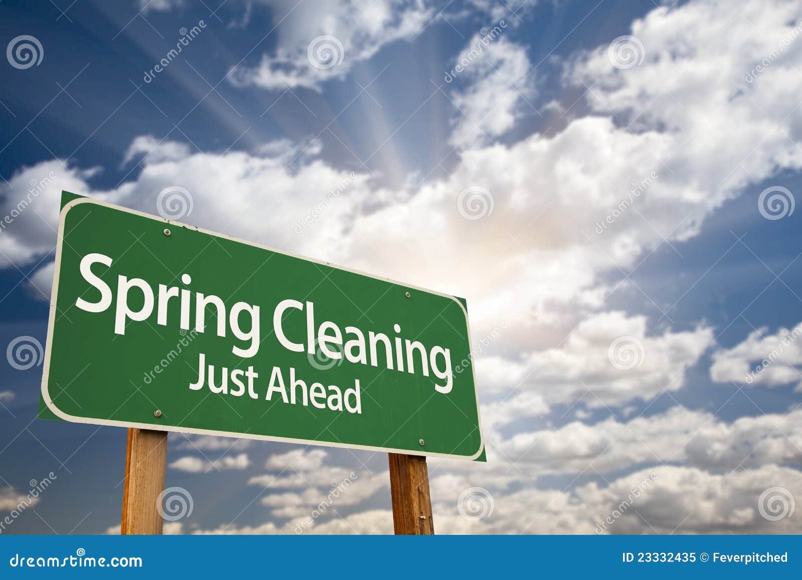 Spring Cleaning Just Ahead Green Road Sign and Clo Stock Image - Image ...