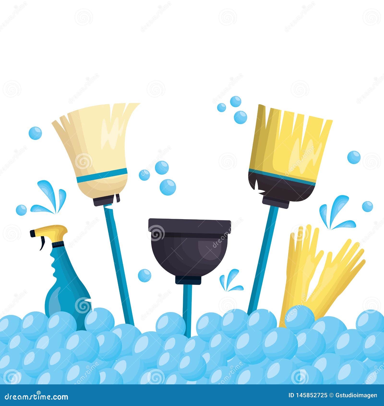 Spring cleaning tools stock illustration. Illustration of housework - 145852725