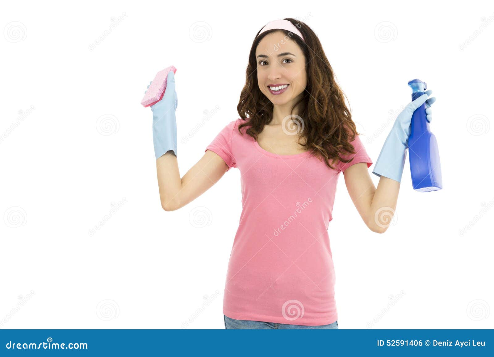 Spring Cleaning Woman with a Sponge and Spray Detergent Stock Photo ...