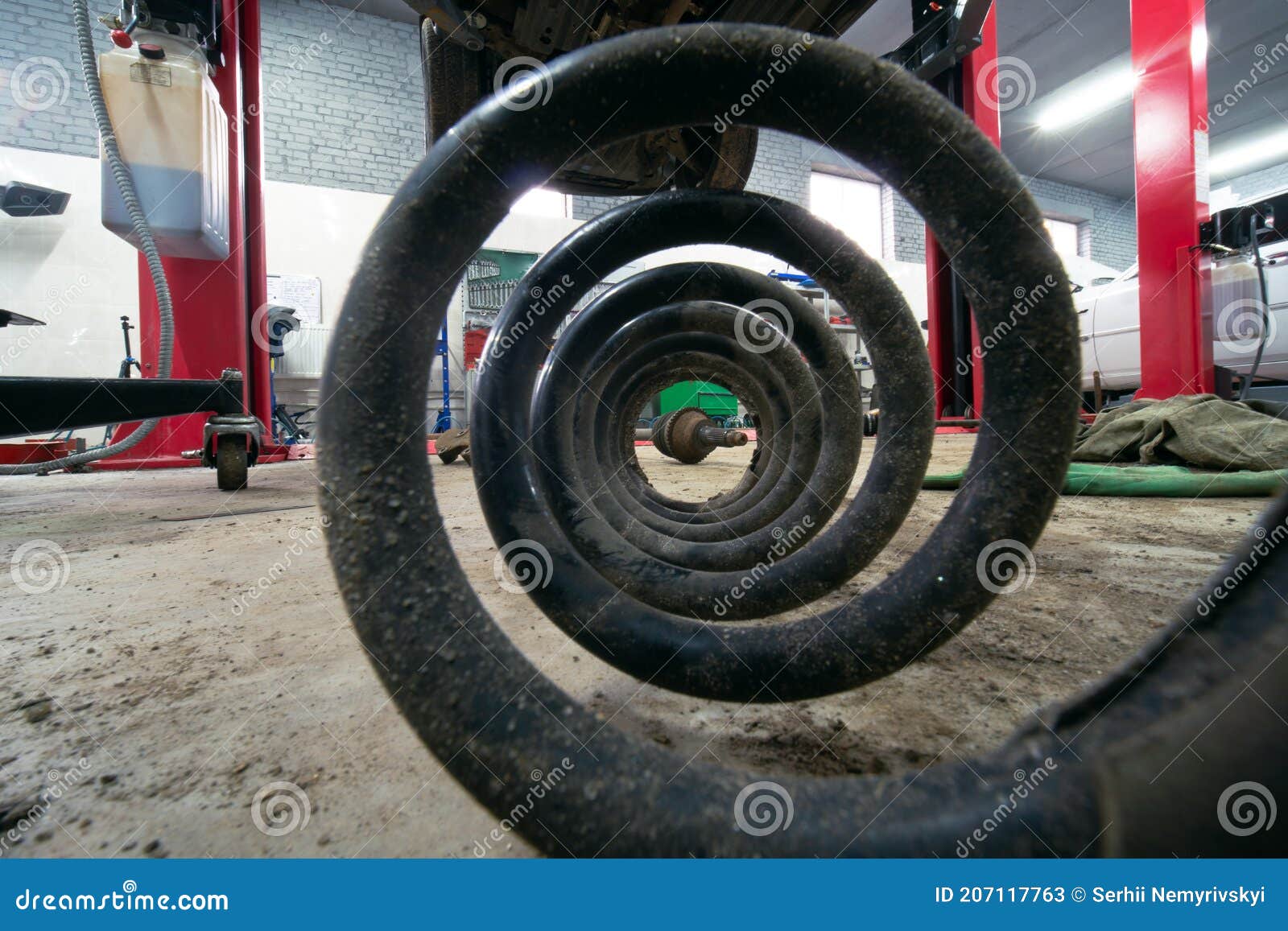 Spring Close-up View. Vehicle Suspension Problem and Breakdown Concept ...