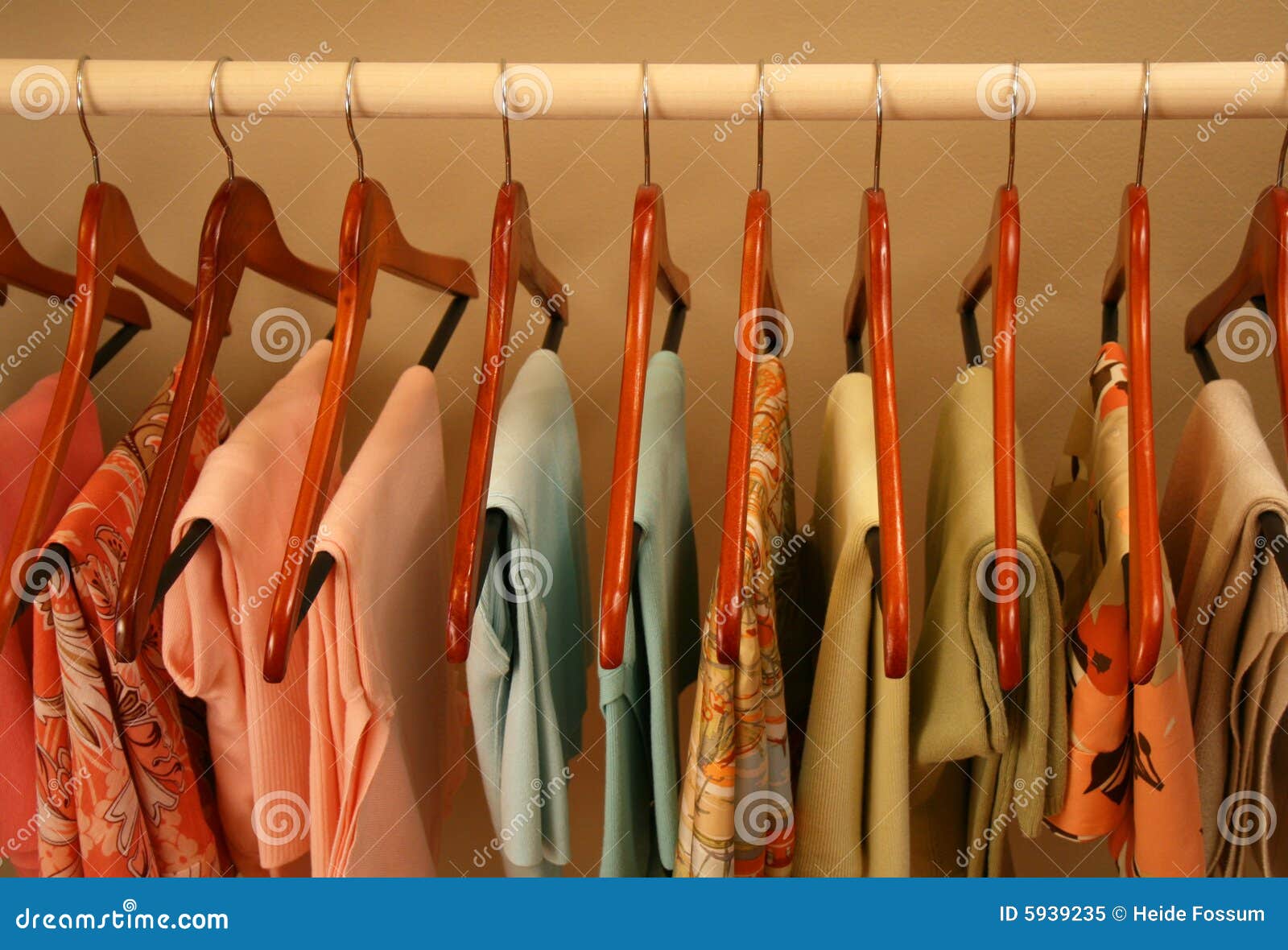 Spring Clothing on Wooden Hangers Stock Image - Image of hangers ...