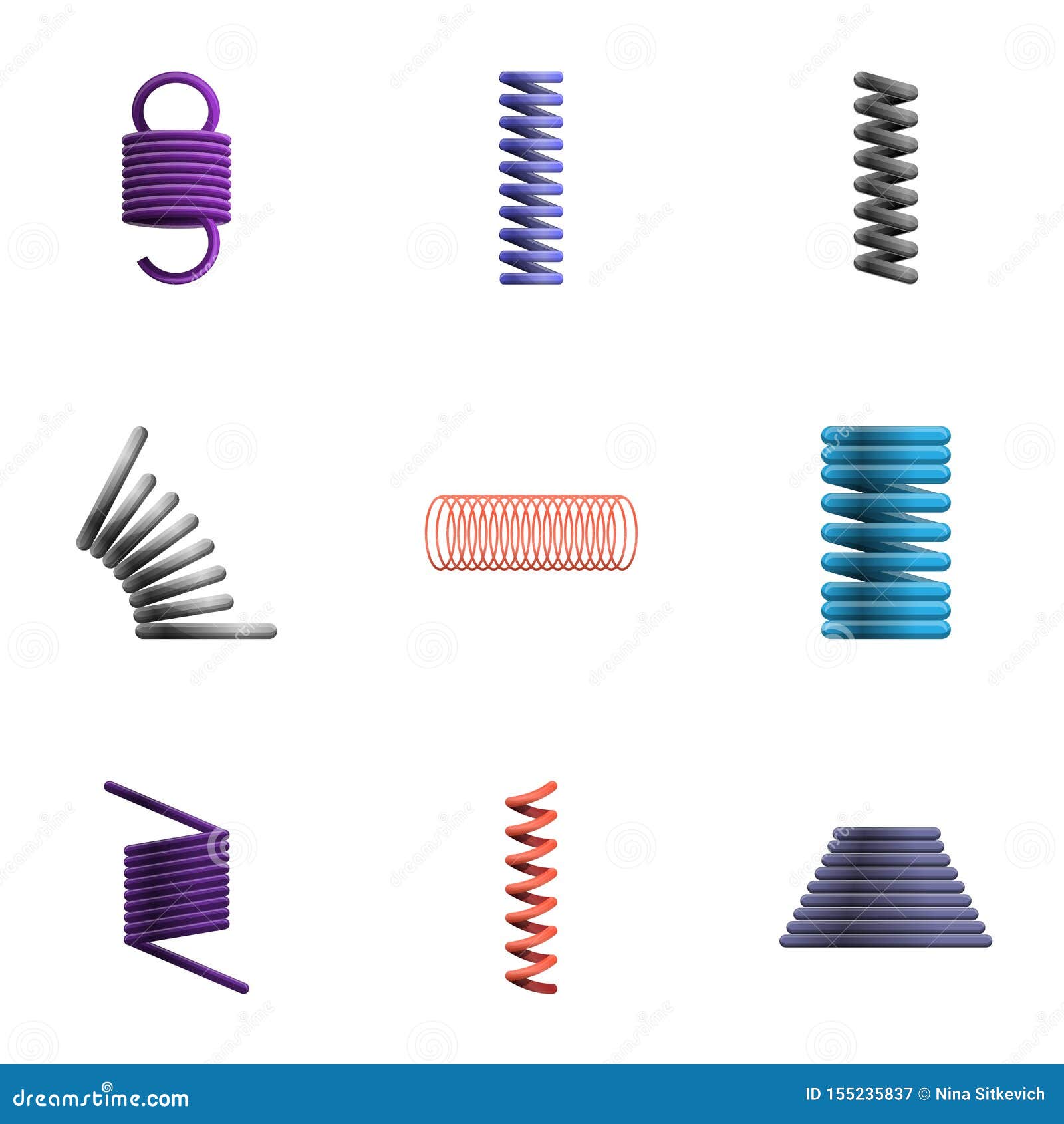 Spring Coil Icon Set, Cartoon Style Stock Vector - Illustration of line ...