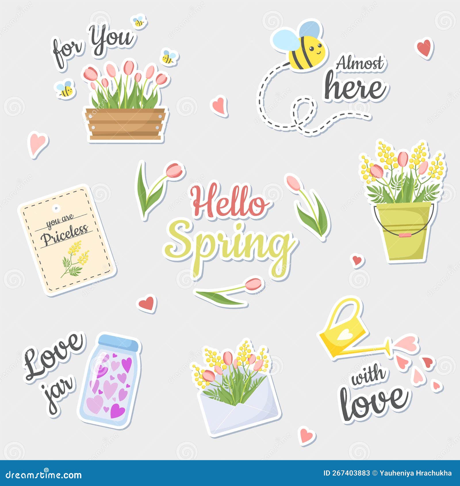 Spring Collection of Stickers with Flowers. Vector Illustration Stock ...