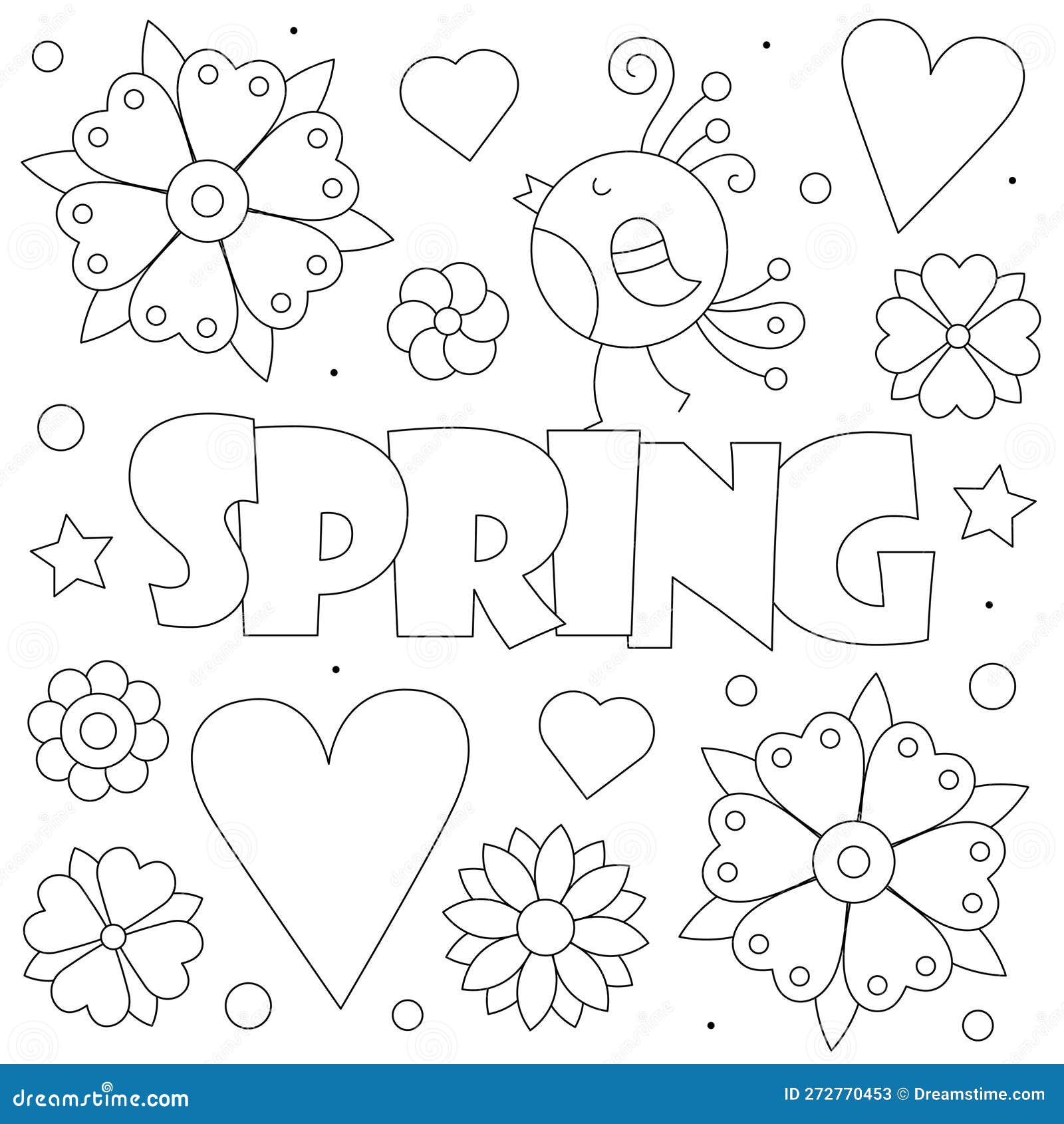 Spring. Coloring Page. Vector Illustration of a Bird and Flowers. Stock ...