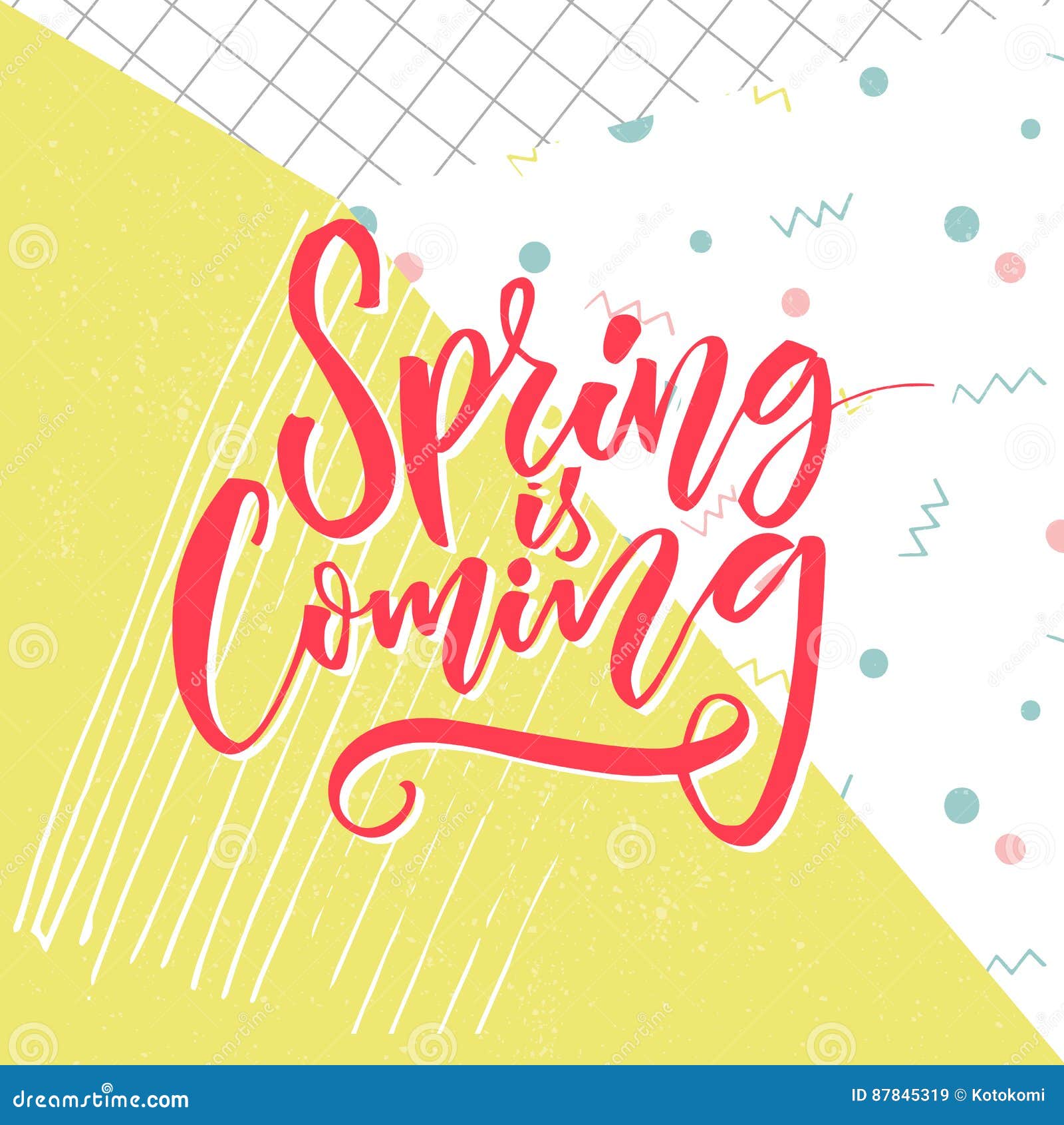 Spring is Coming Text, Vector Typography at Yellow Grunge Background ...