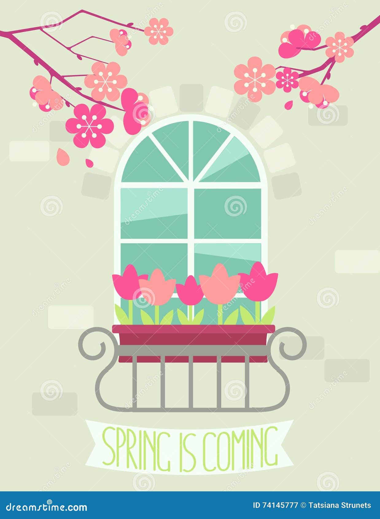Spring is coming. stock vector. Illustration of retro - 74145777