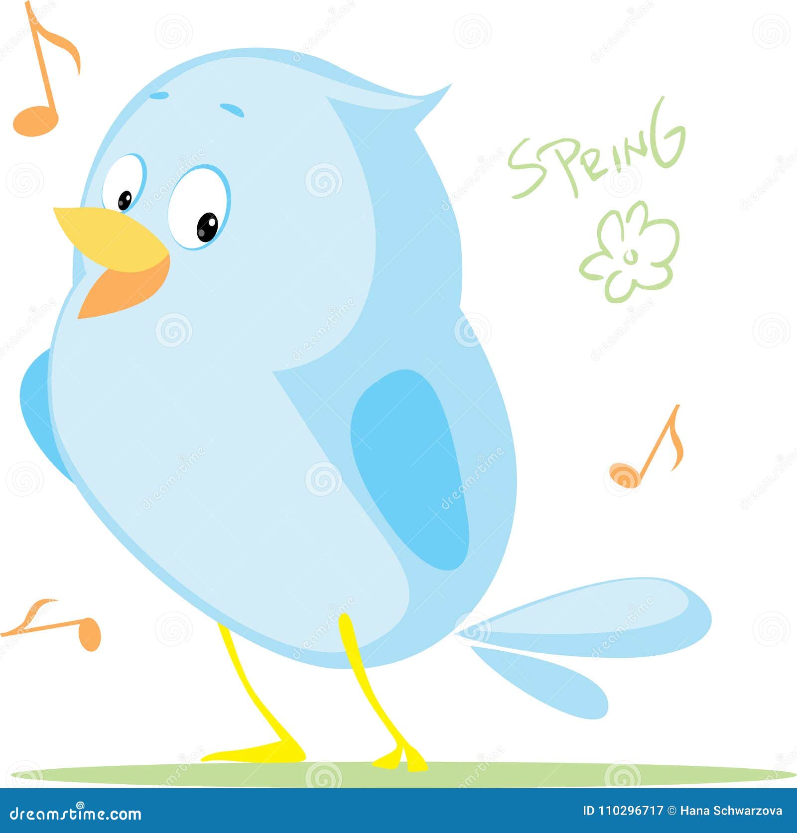 The Spring is Comming - Cute Bird Singing Flat Stock Vector ...