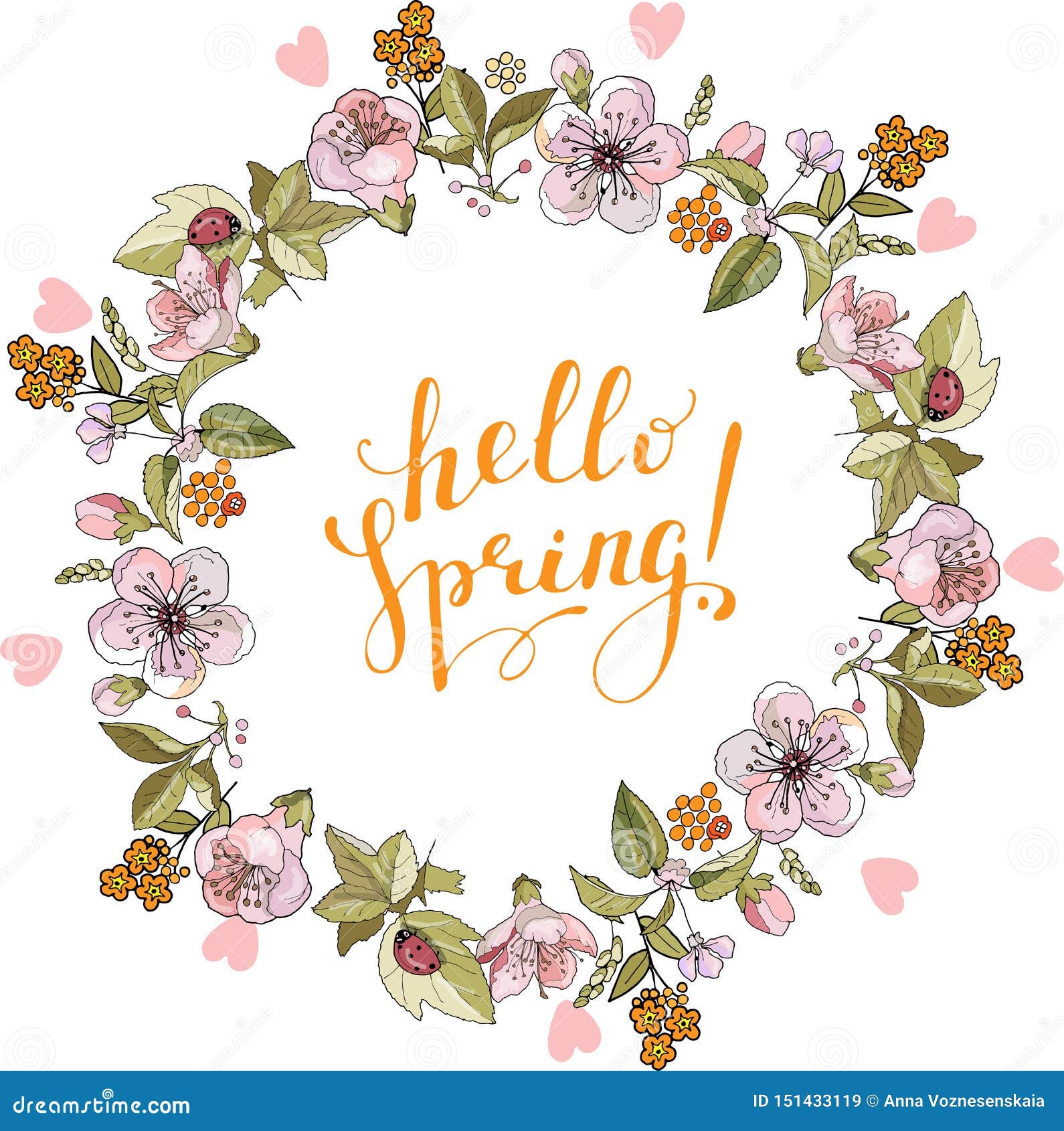 Spring Composition with Circle and Floral Romantic Elements Stock ...