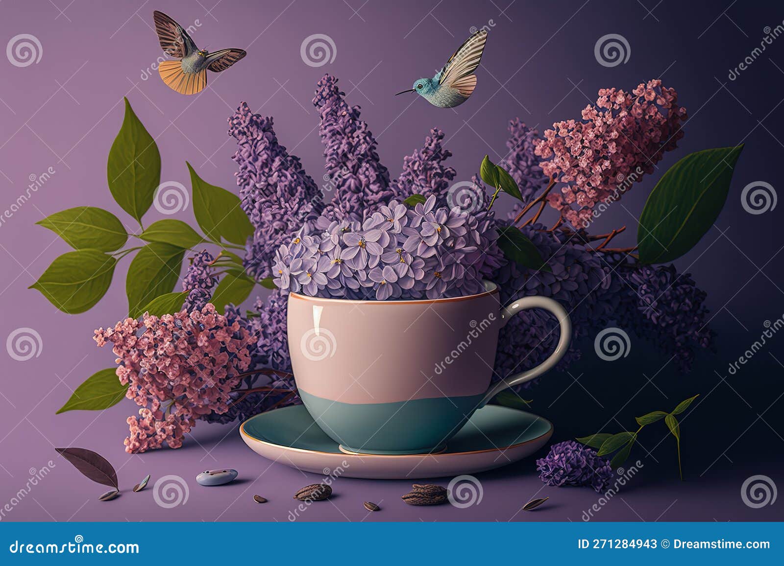 Spring Composition with Lilac and Tea Cup, AI Generated Stock ...
