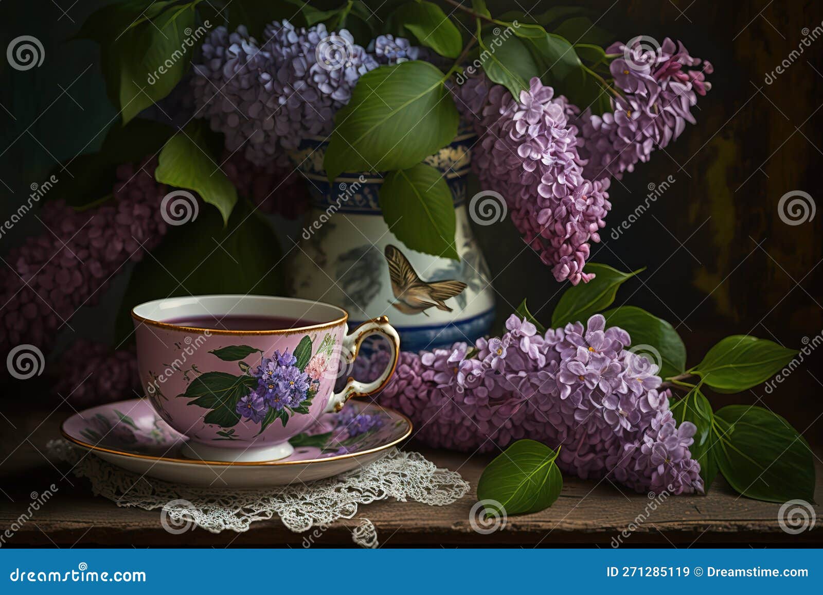 Spring Composition with Lilac and Tea Cup, AI Generated Stock ...