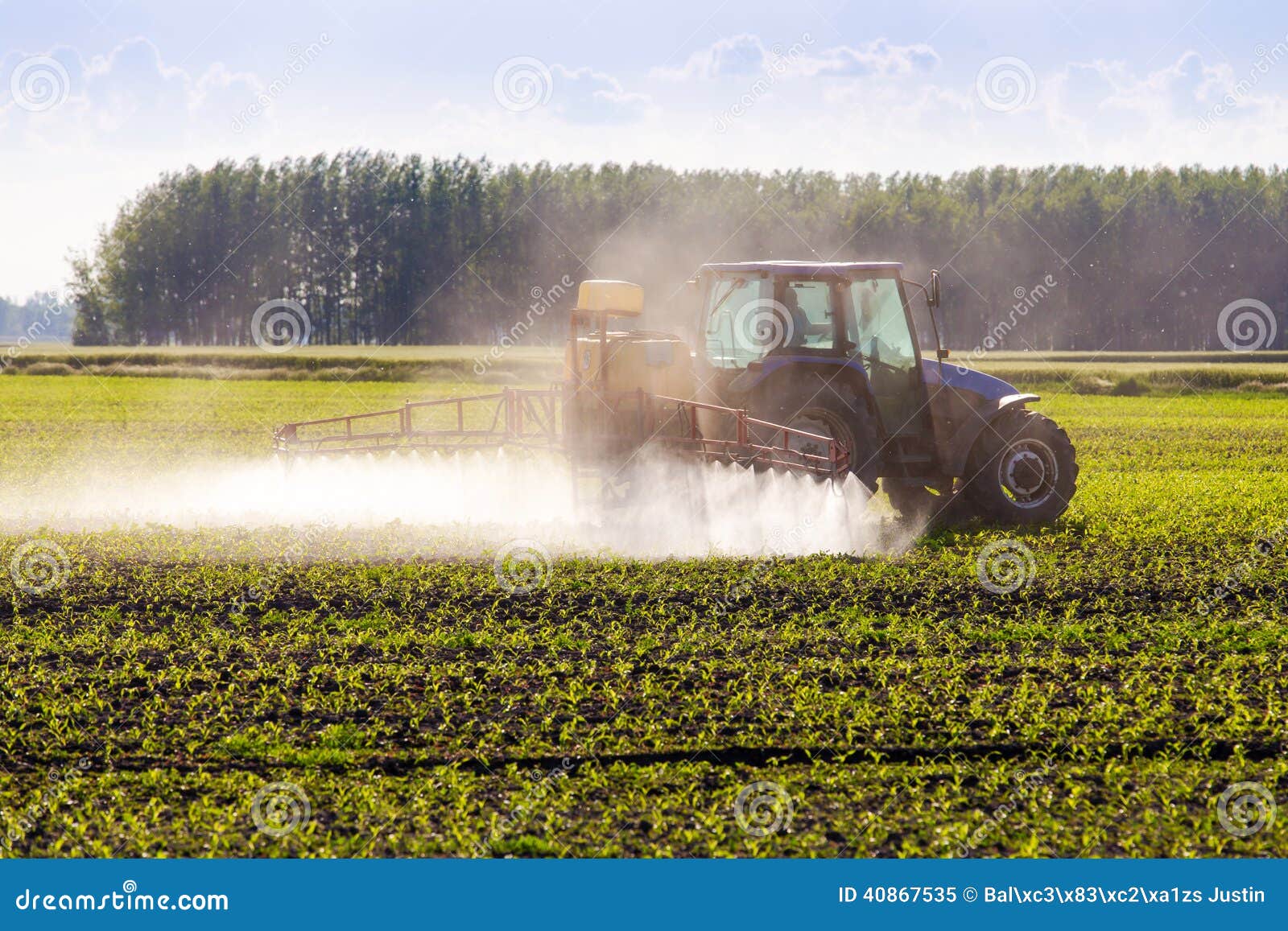 In Spring, the Corn is Sprayed on the Tractor. Stock Image - Image of ...