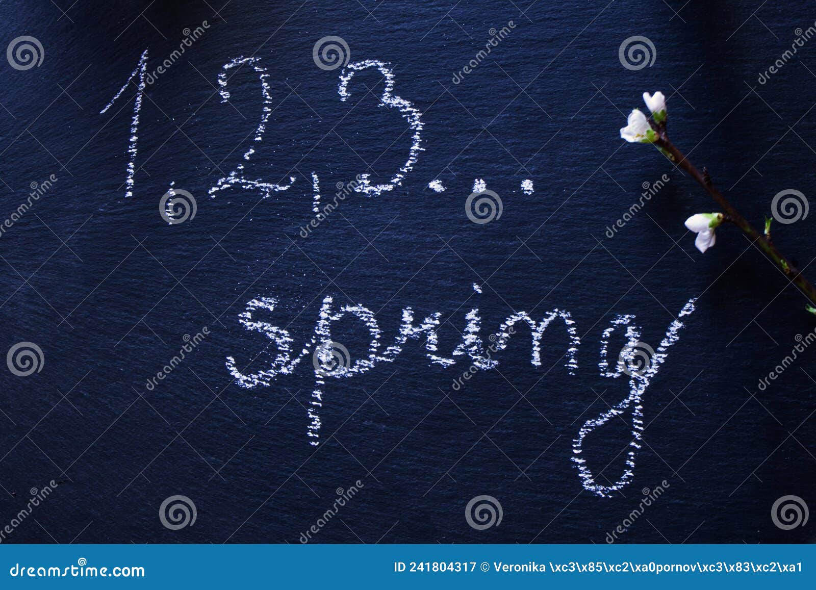 A Spring Countdown Handwriting White Chalk on Black Stone Board Stock ...