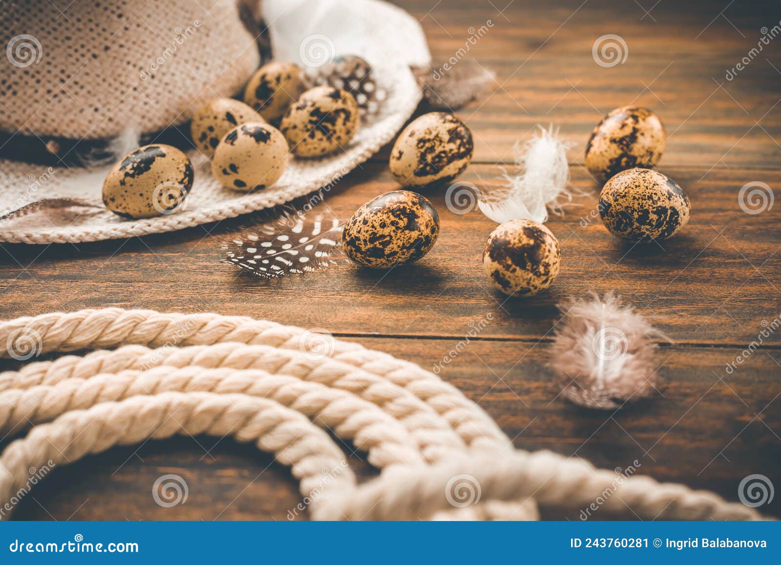 Spring and Country Life, Easter Still Life with Quail Eggs, Hat and ...